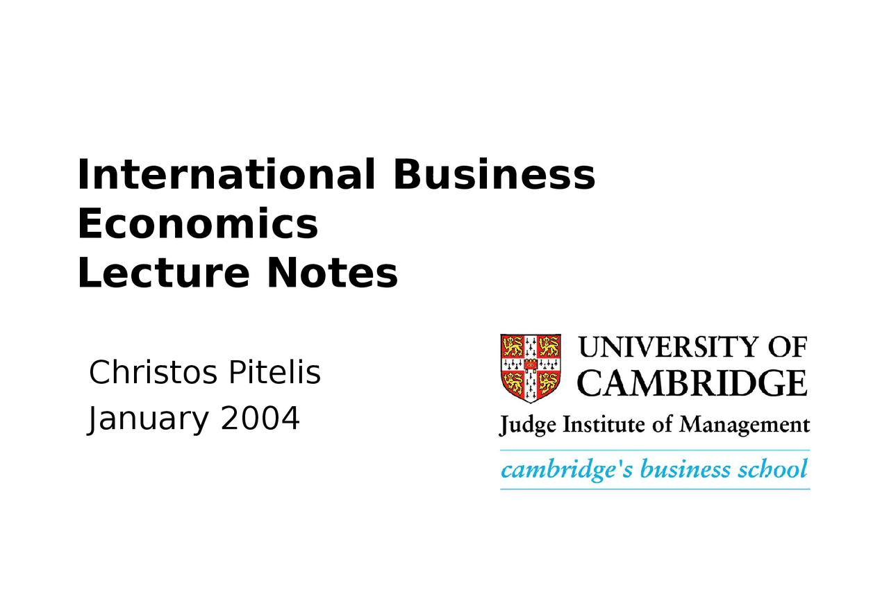International Business Economics Lecture Notes Docsity