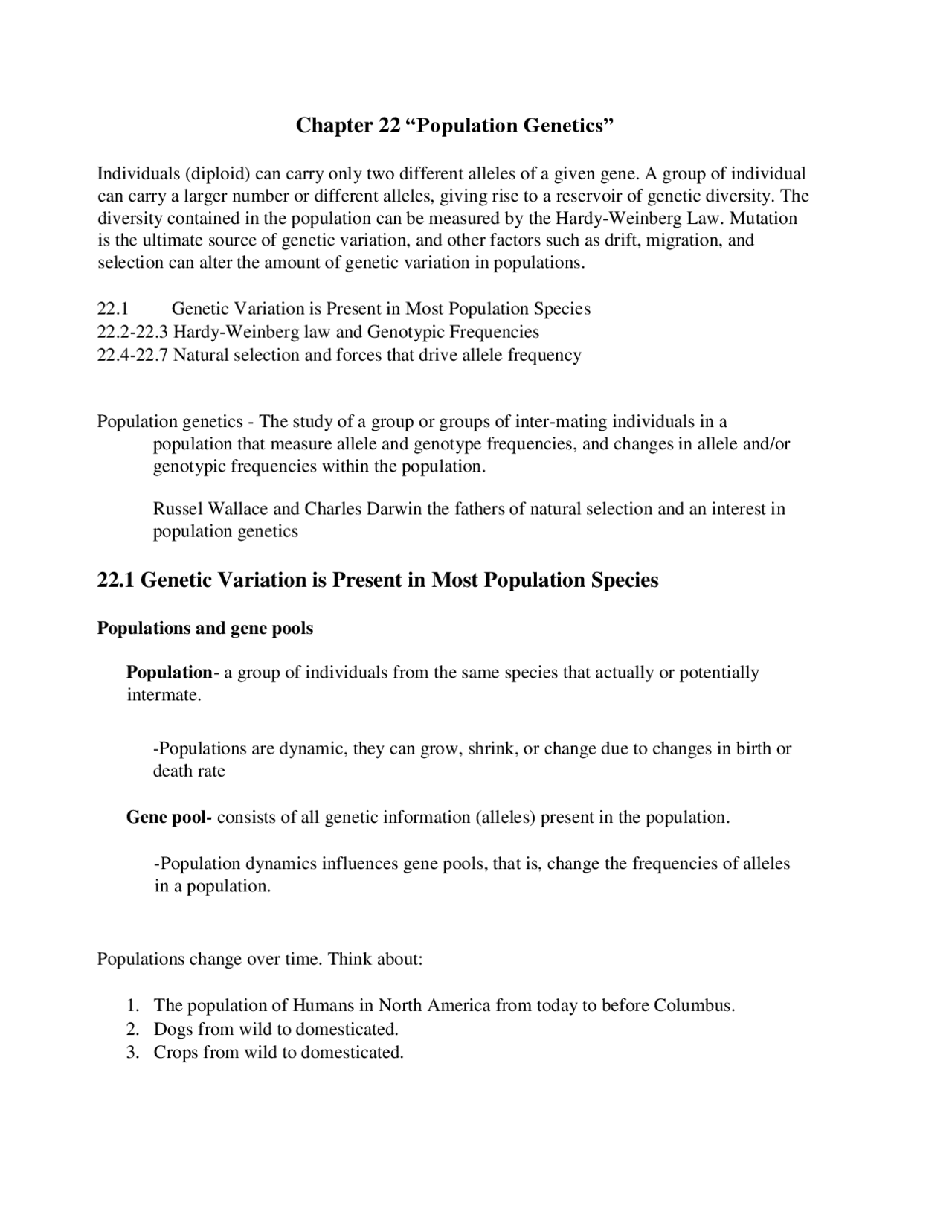Outline For Population Genetics Principles Of Genetics Socr 330