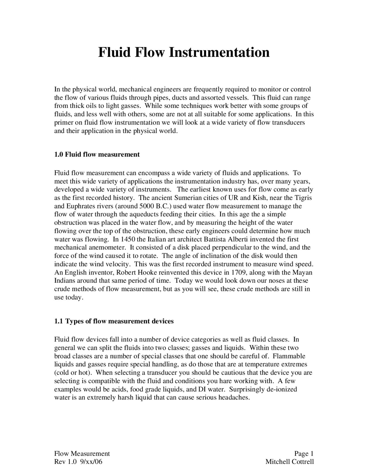 Fluid flow mesurements - Docsity