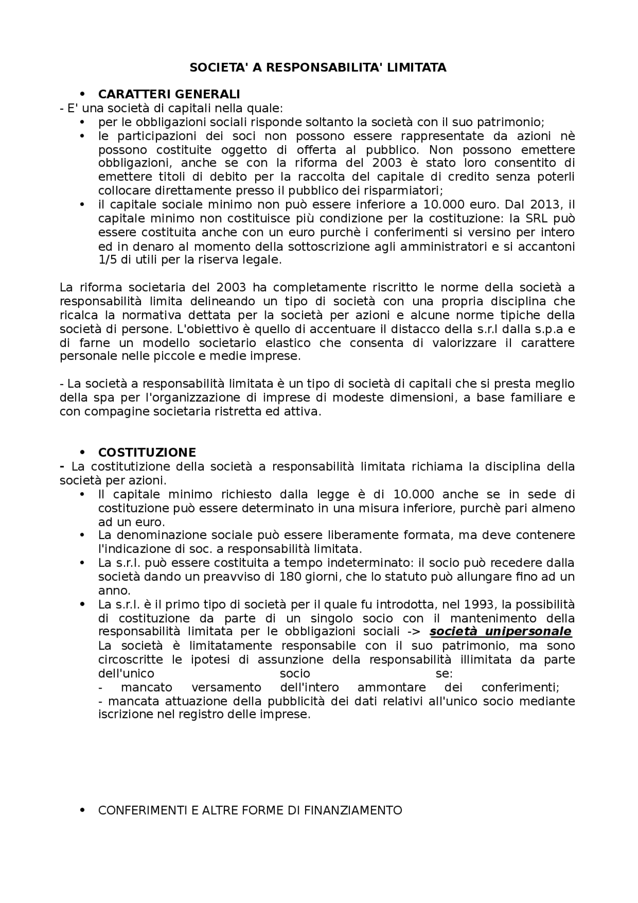 Società A Responsabilità Limitata Docsity