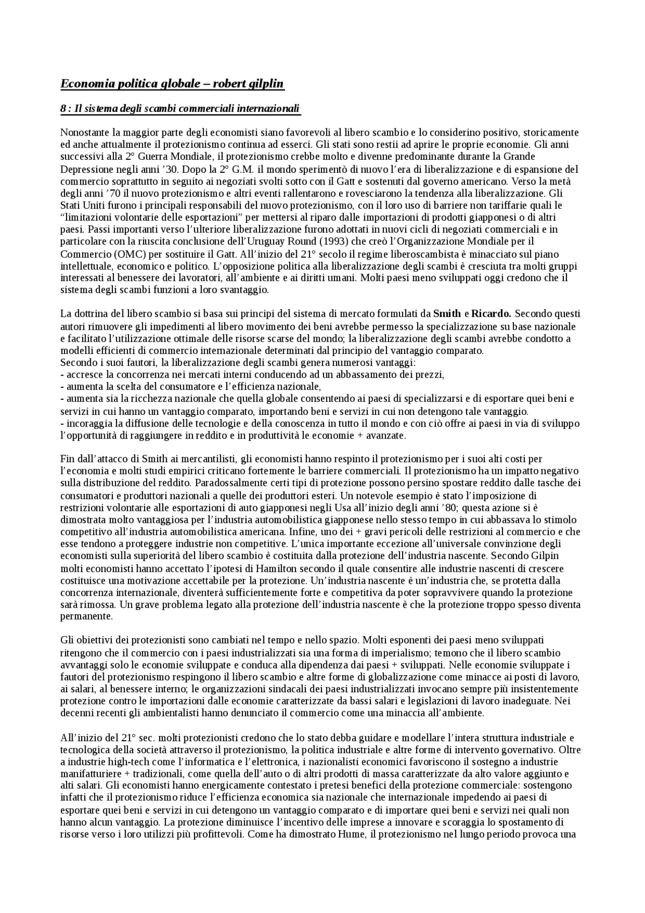 ROBERT GILPIN – ECONOMIA POLITICA GLOBALE - Docsity