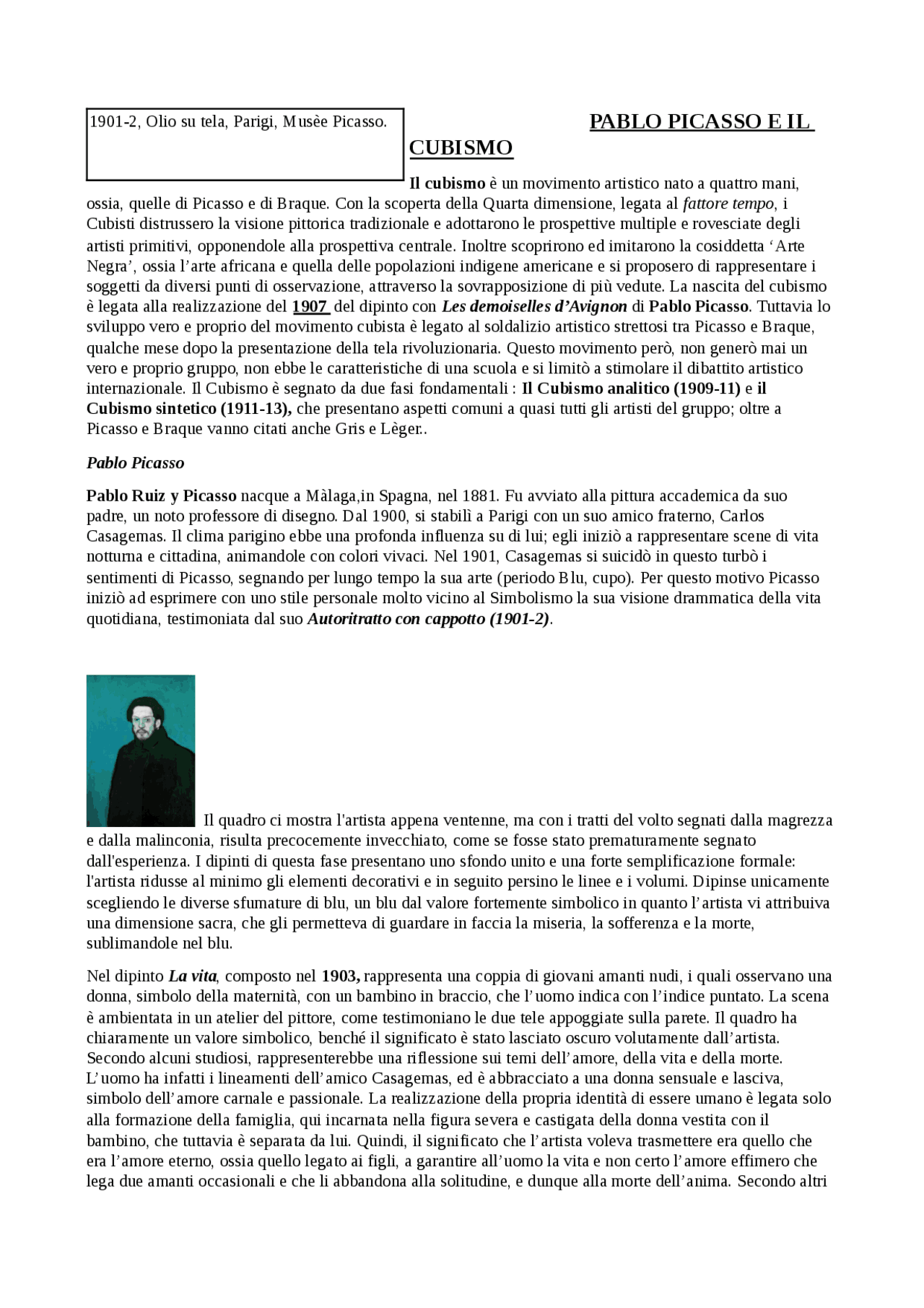 Pablo Picasso E Il Cubismo Docsity