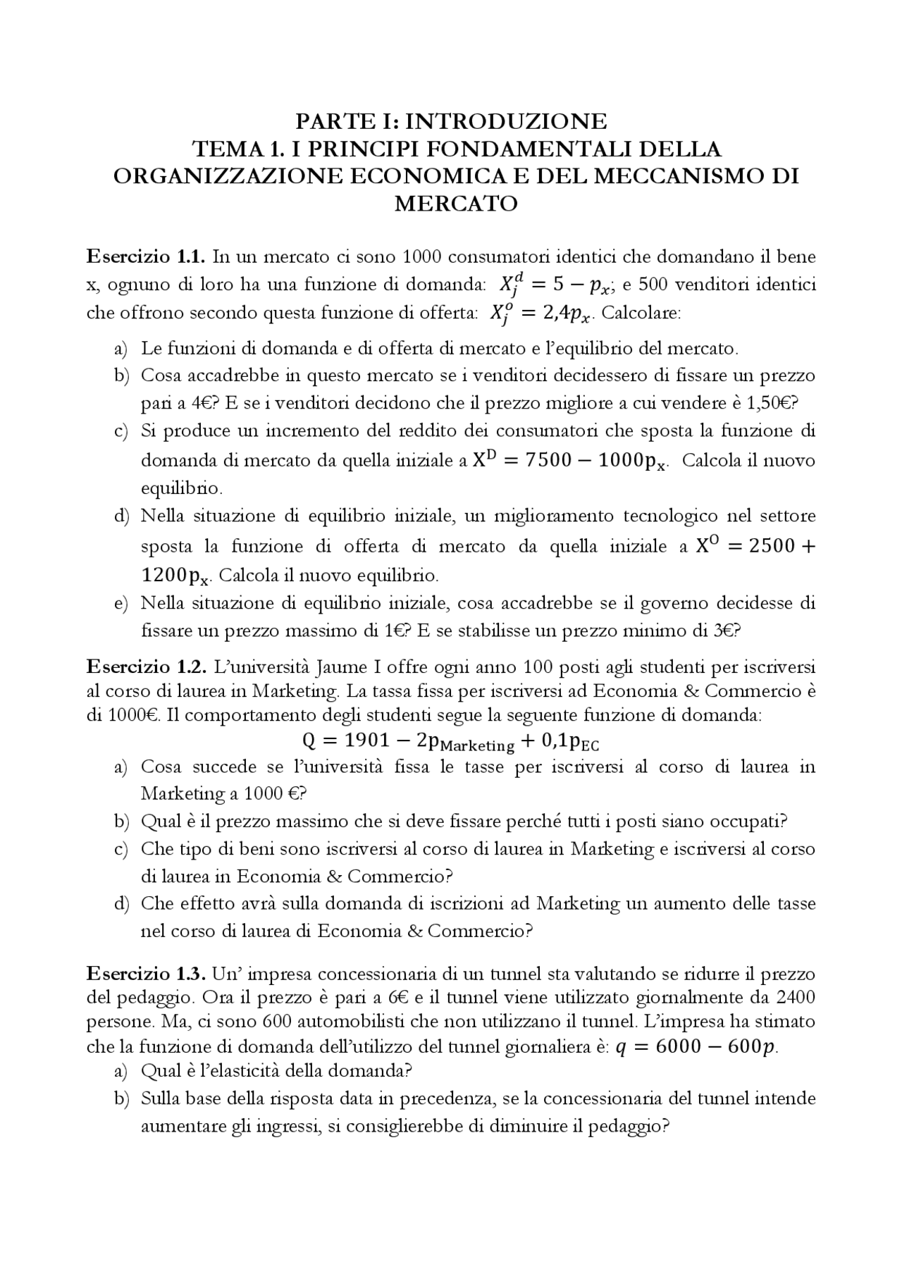 Esercizi E Esercitazioni Di Microeconomia Docsity
