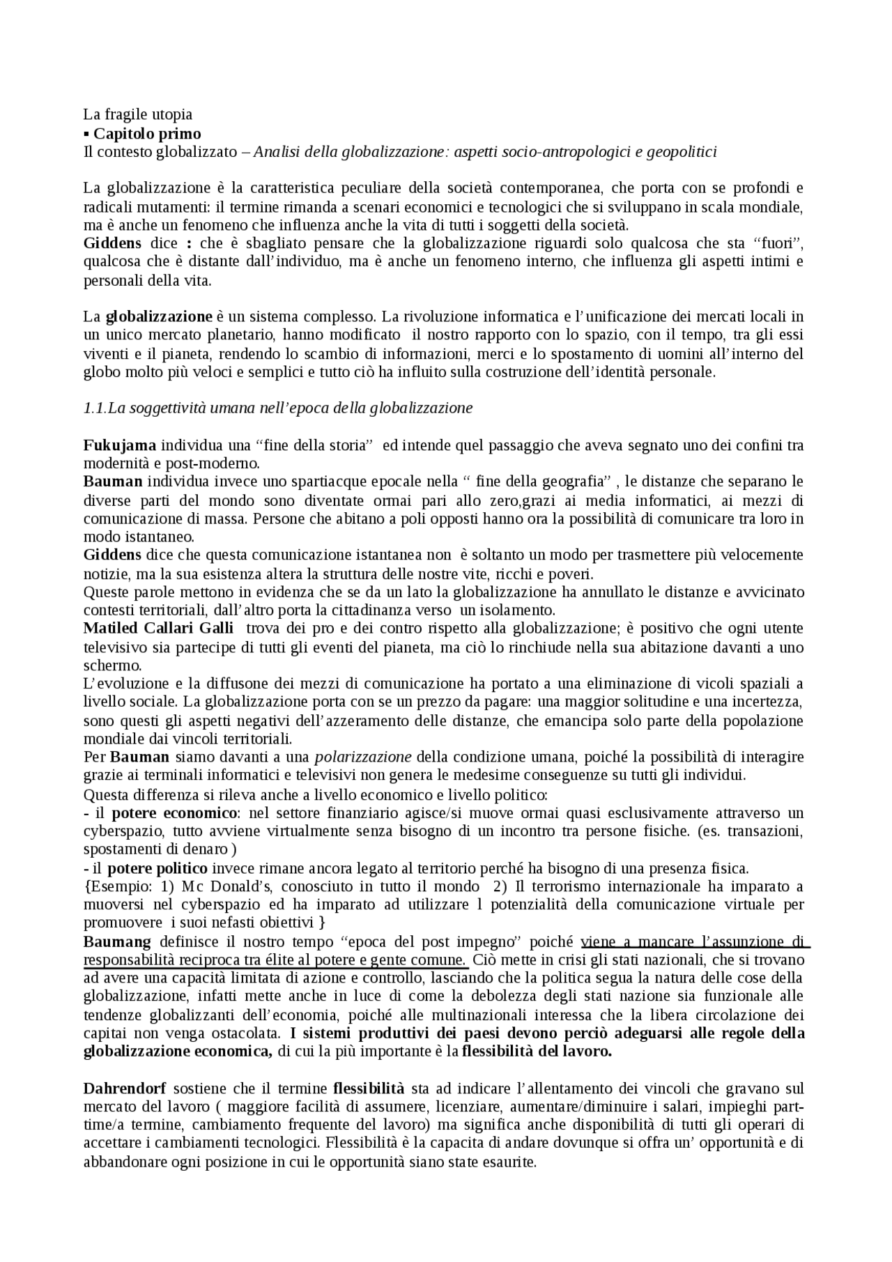 Riassunto Libro La Fragile Utopia Docsity