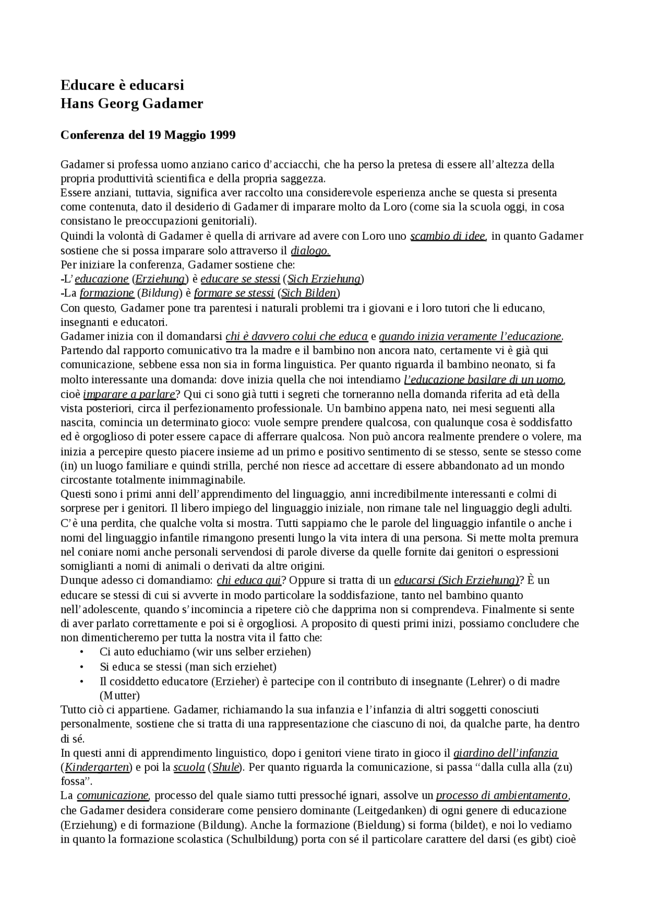 Educare è Educarsi Sennet Docsity