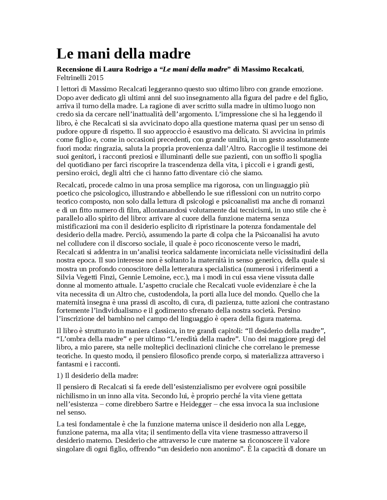 Le Mani Della Madre E Lospite Più Atteso Docsity
