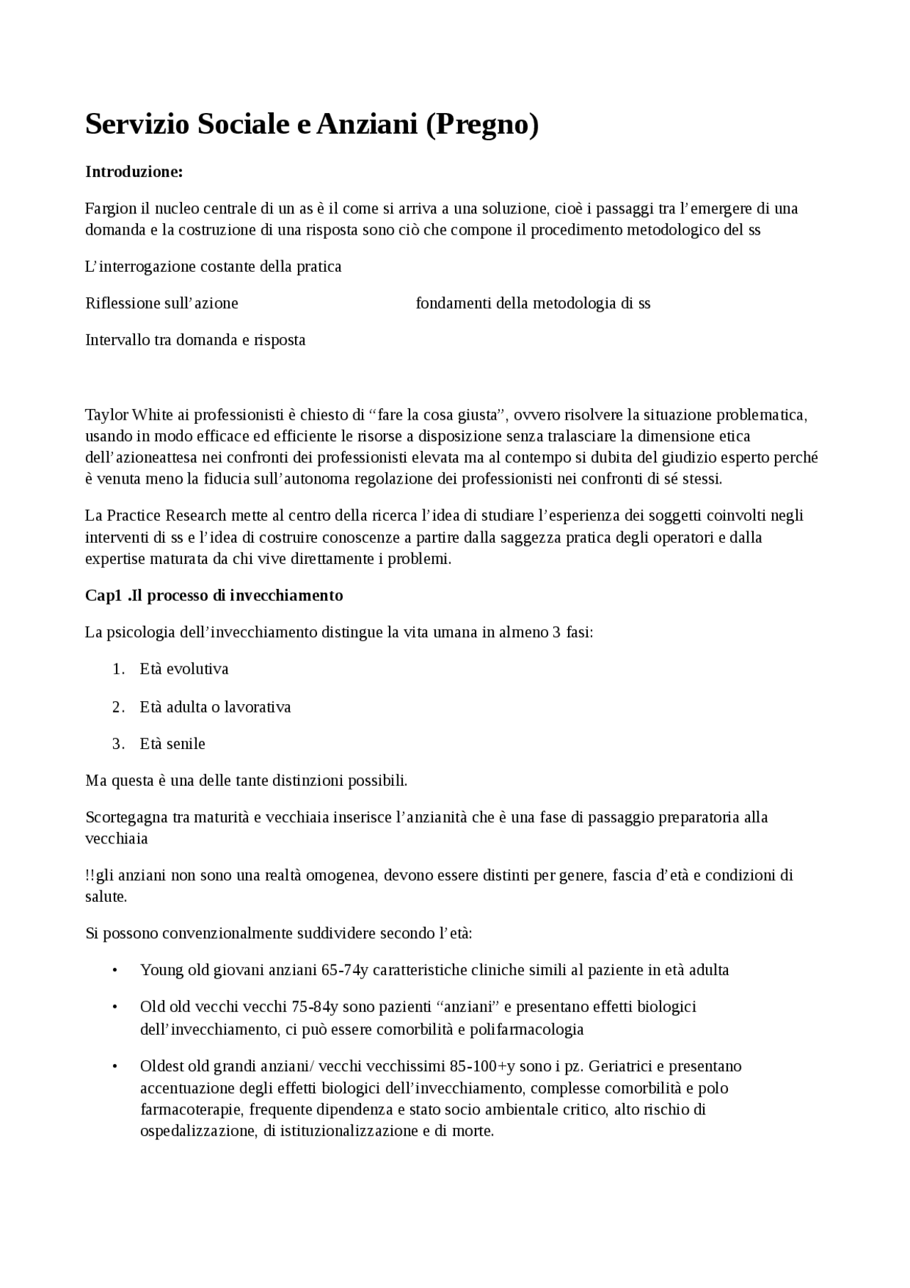 Riassunto Libro Servizio Sociale E Anziani Docsity