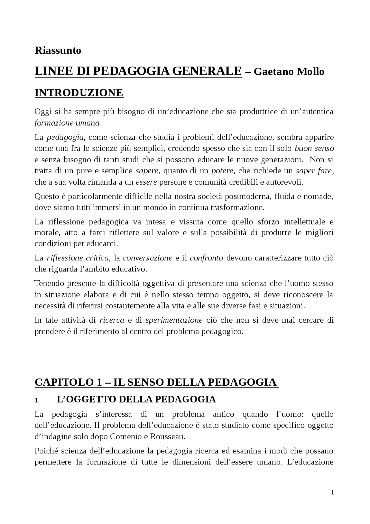 Linee Di Pedagogia Generale Docsity