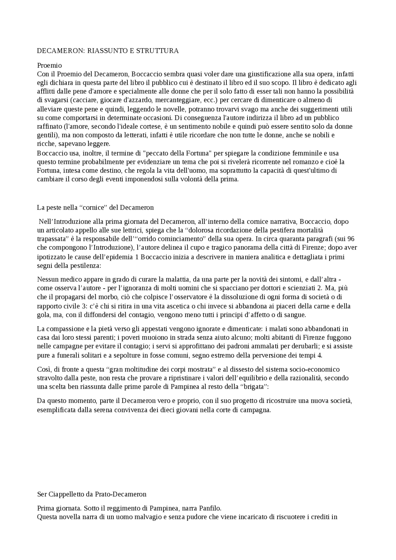 Appunti Sul Decameron Docsity