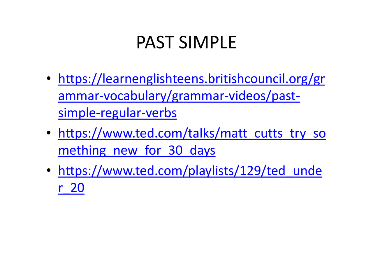 Lingua Inglesepast Simple Docsity