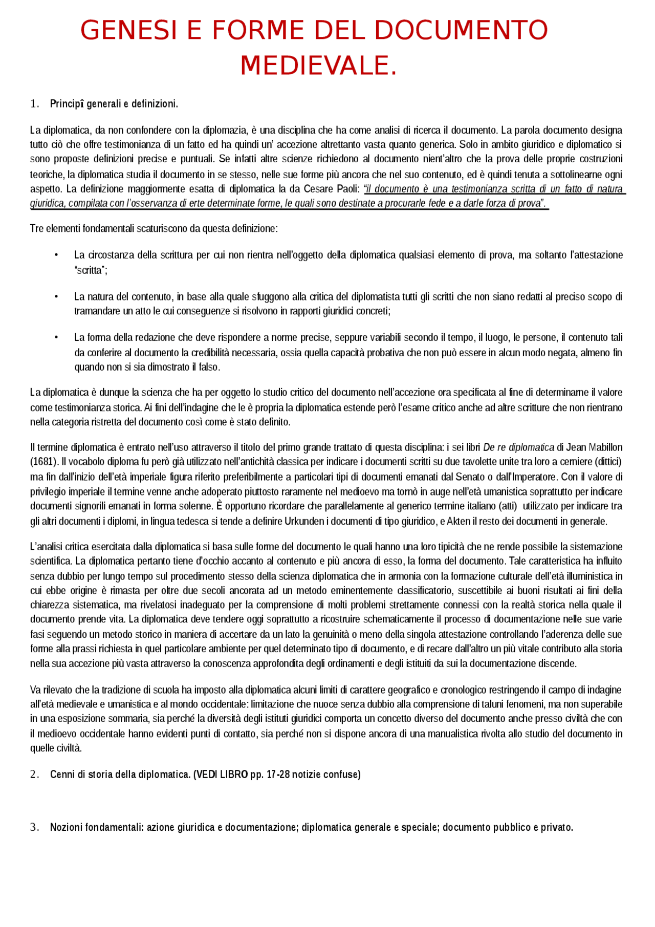 Genesi E Forme Del Documento Medievale Docsity