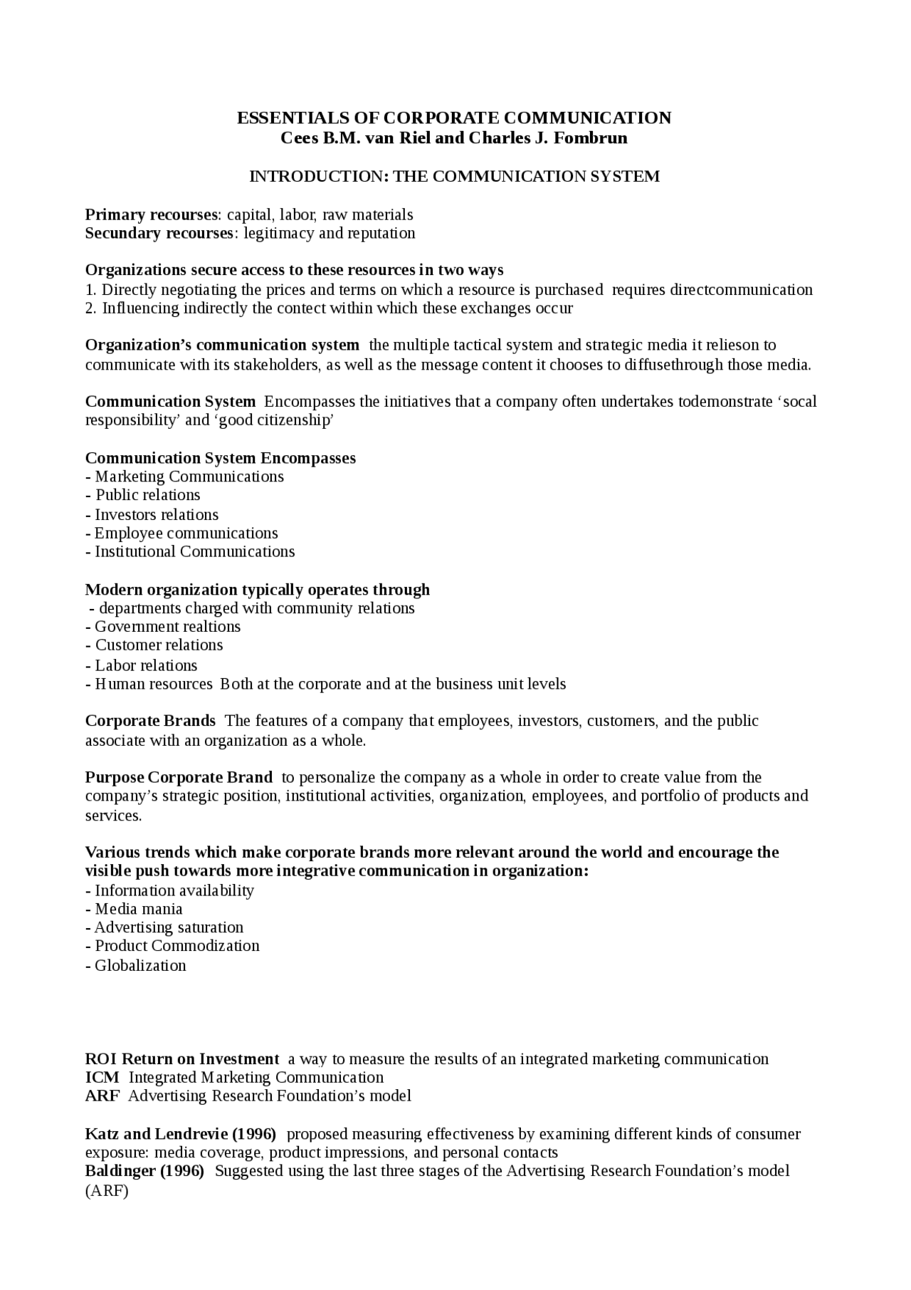 Essentials Of Corporate Communication Docsity