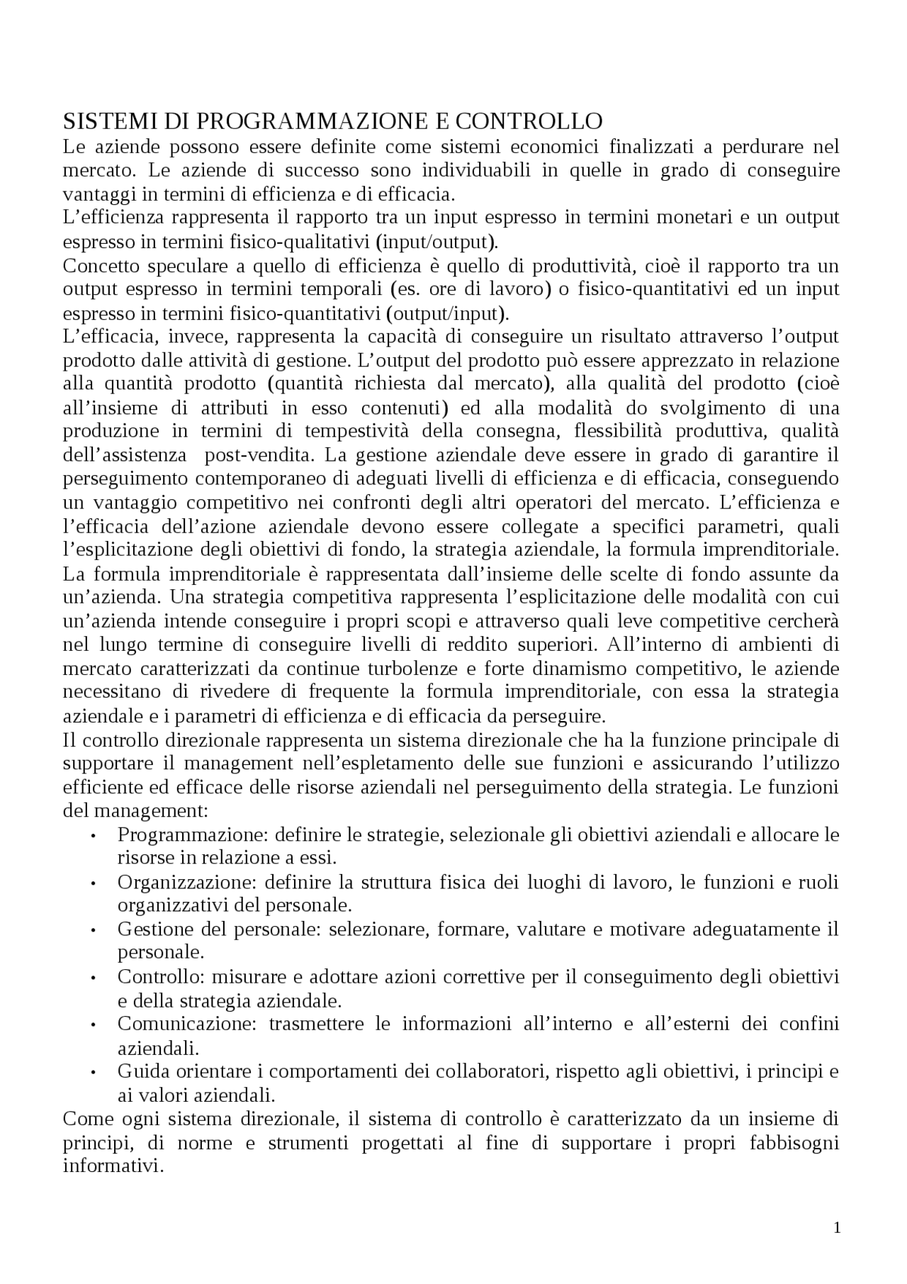 Programmazione e controllo - Docsity