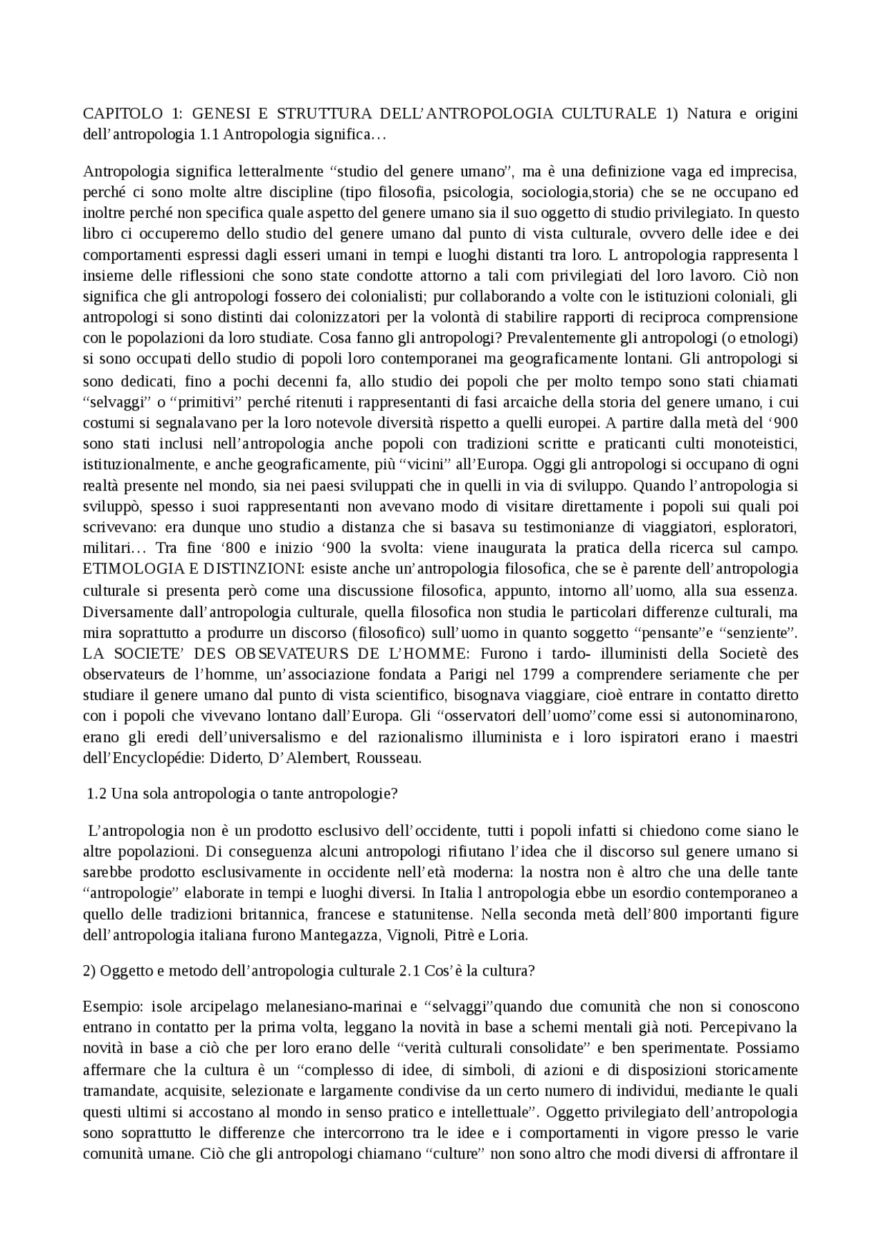 Riassunto Di Fabietti Elementi Di Antropologia Culturale Docsity