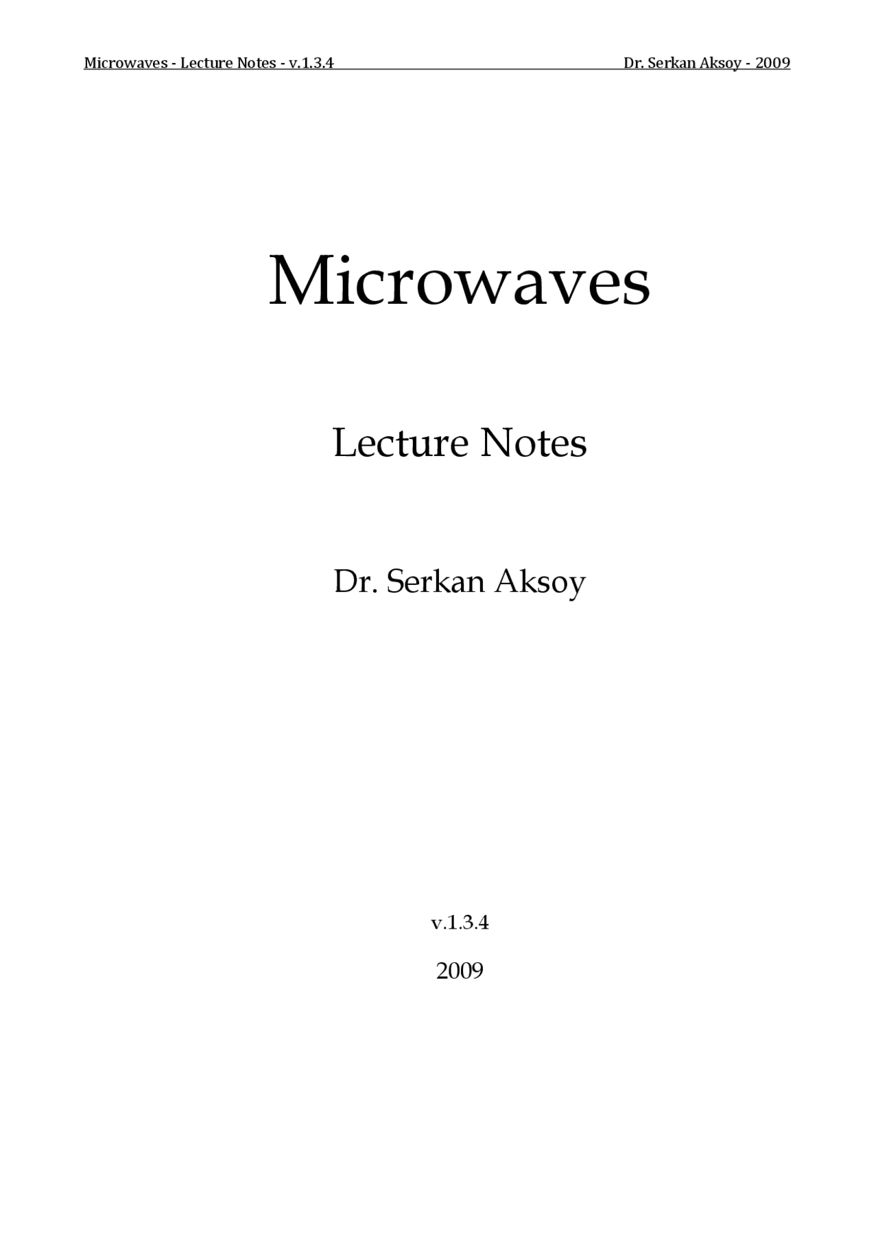 Lecture Notes On Microwaves Lecture Notes Microwave Engineering And Acoustics Docsity