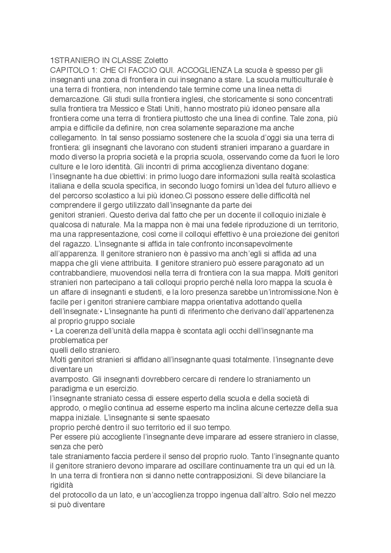 Riassunto Straniero In Classe Zoletto Docsity