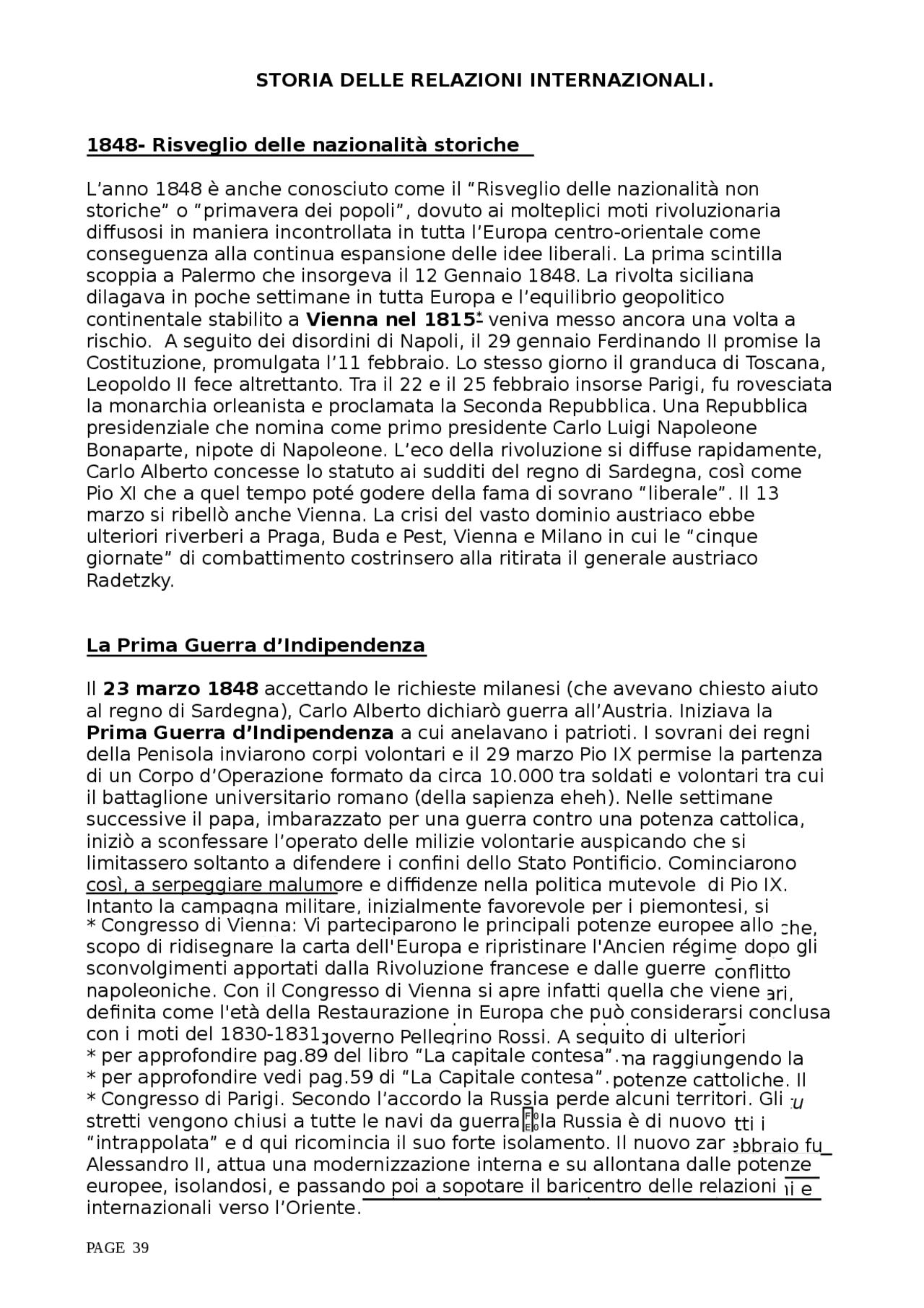 Storia Delle Relazioni Internazionali Docsity