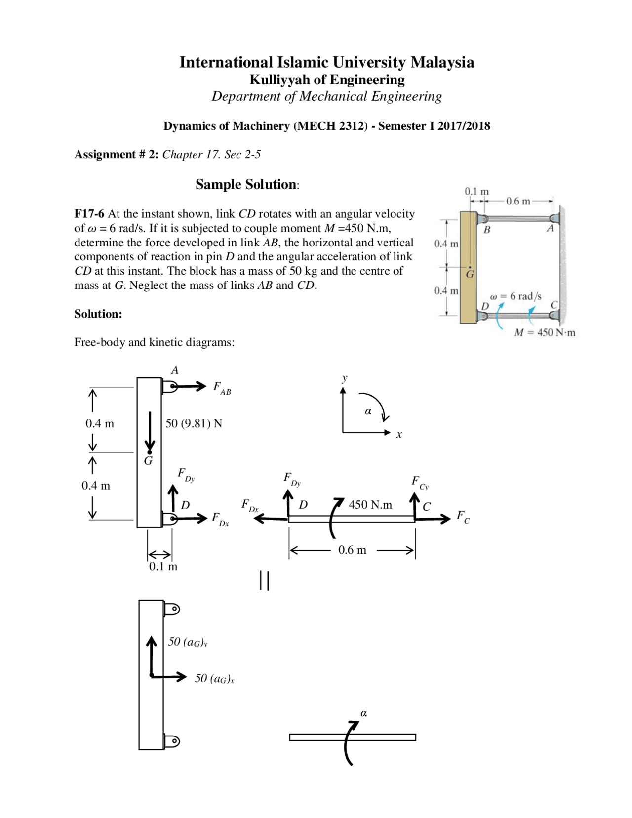 Dynamic Of Machinery Exercises Dynamics Docsity
