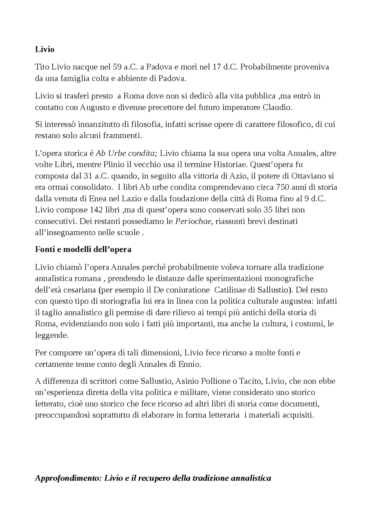 Livio E Le Opere Fonti Modelli E Stile Appunti Di Latino Docsity
