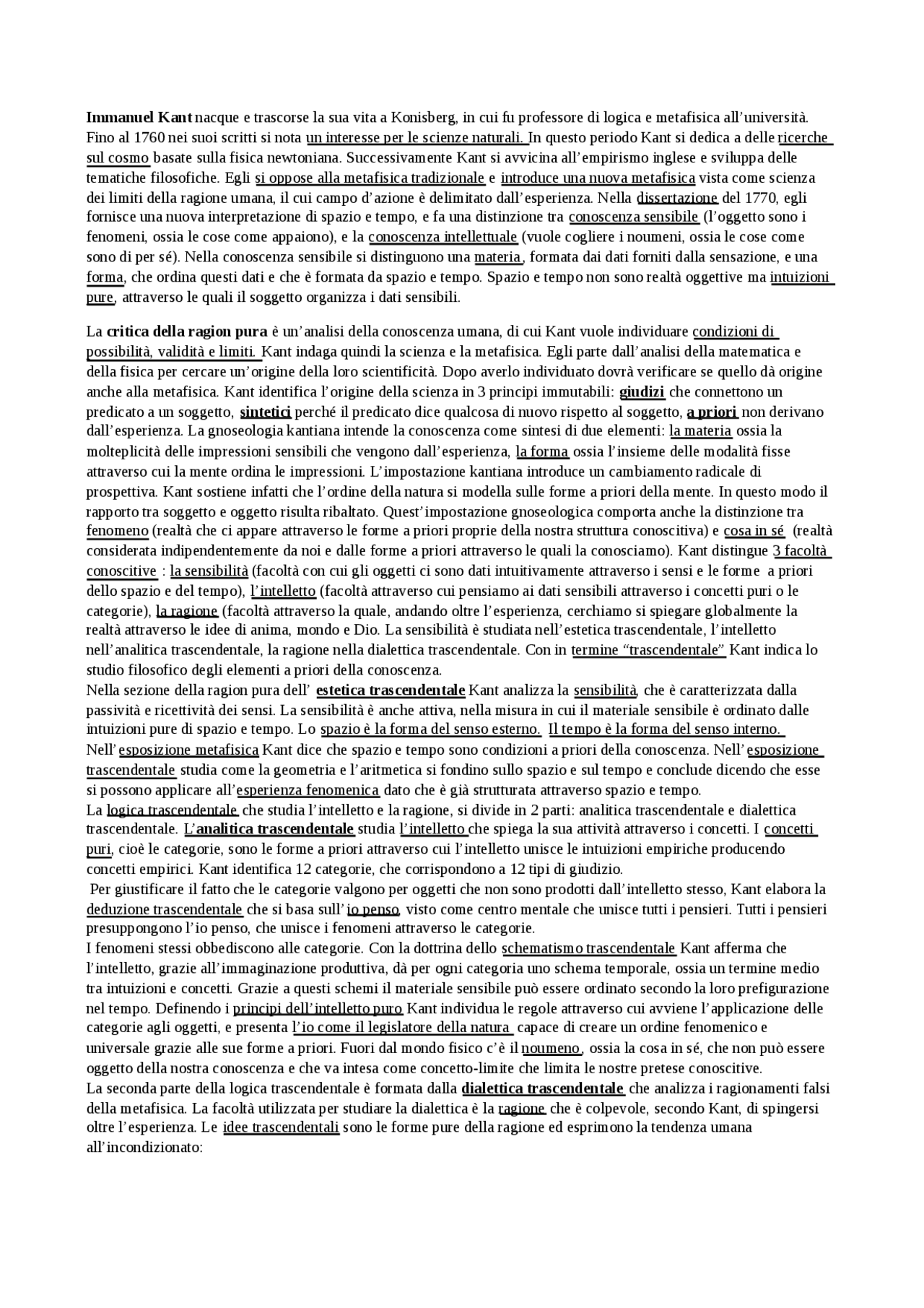 Kant E La Critica Della Ragion Pura Docsity