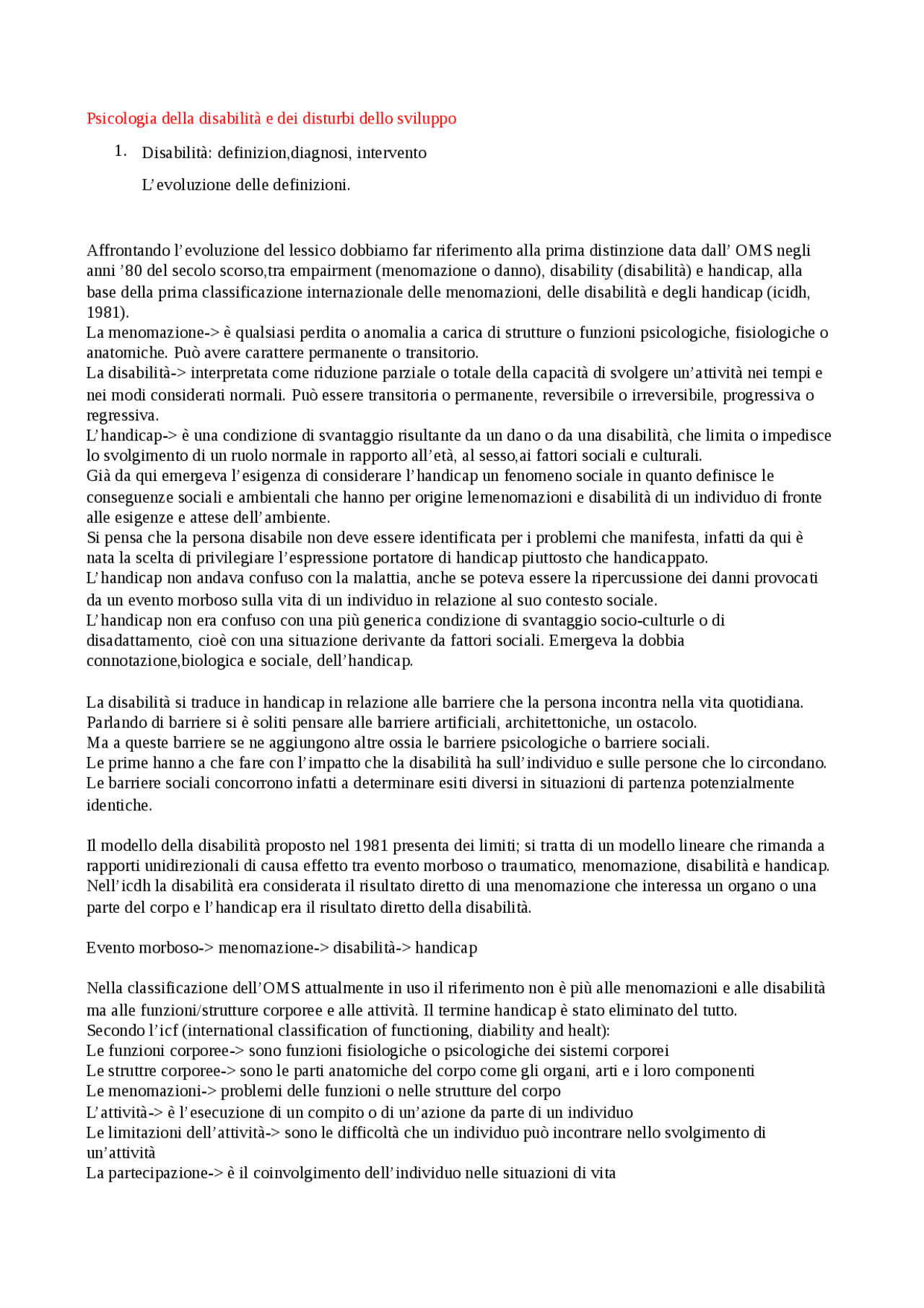 Psicologia Della Disabilità E Dei Disturbi Dello Sviluppo Docsity