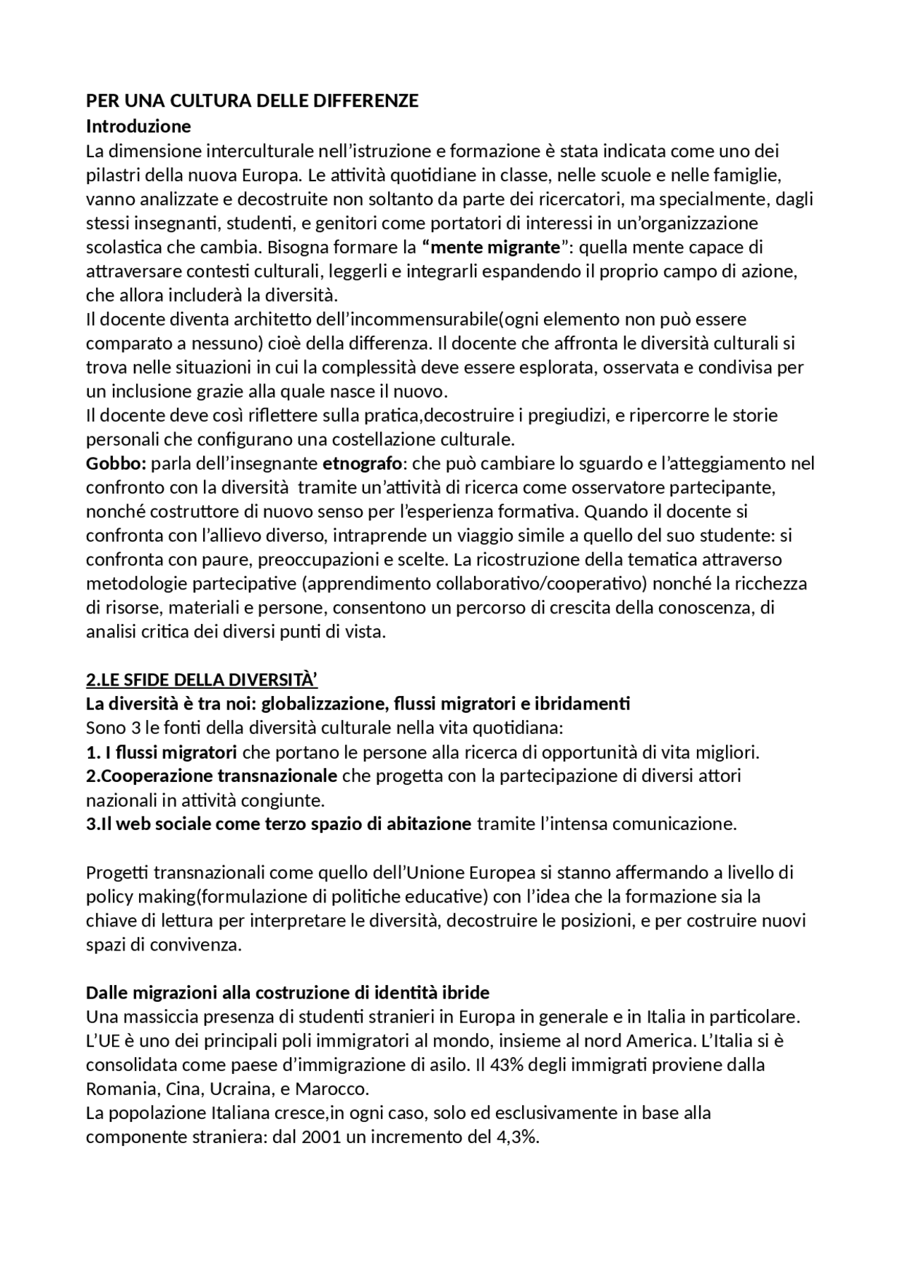 Riassunto Libro Per Una Pedagogia Delle Differenze Docsity