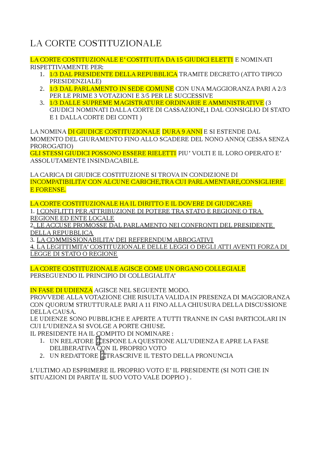 Corte Costituzionale Diritto Pubblico Docsity