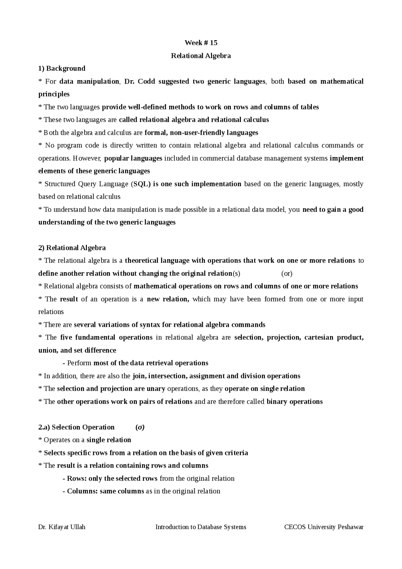 Relational Algebra And Operations In Database Docsity