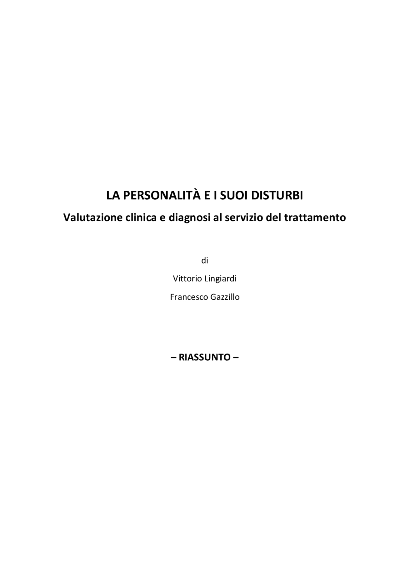 Riassunto La Personalità E I Suoi Disturbi Lingiardi Gazzillo Docsity