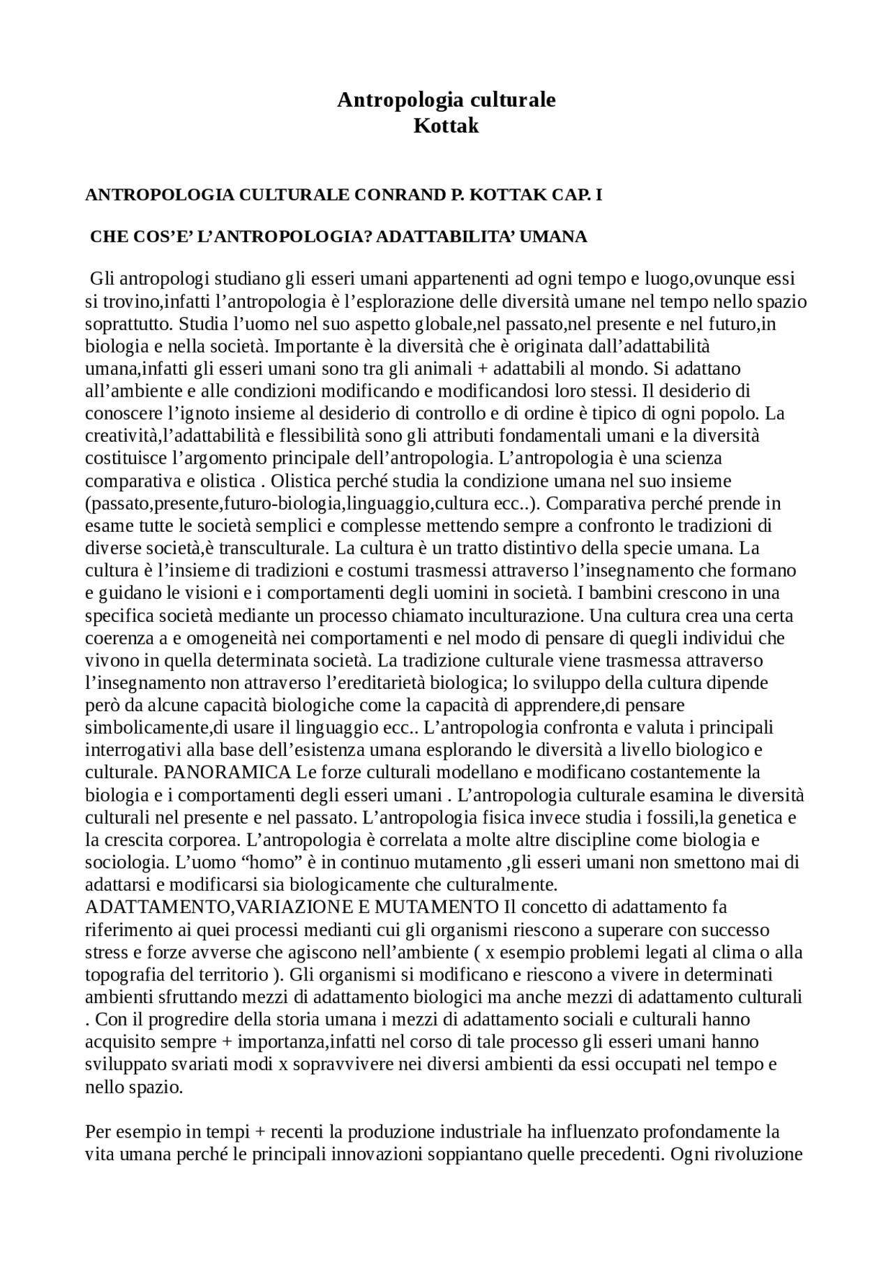 Riassunto Dettagliato Del Libro Di Kottak Docsity