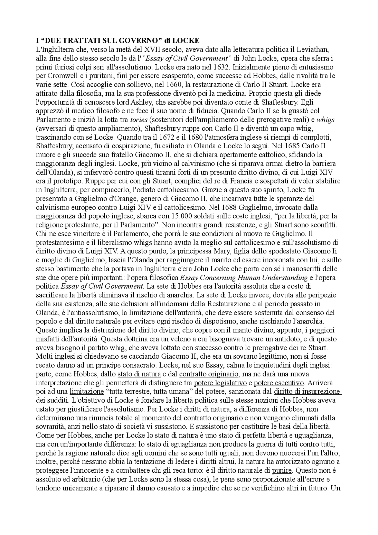 Riassunto Su John Locke Docsity
