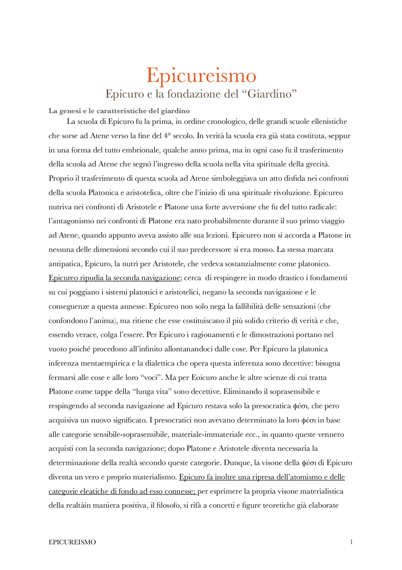 Epicureismo Riassunto Docsity