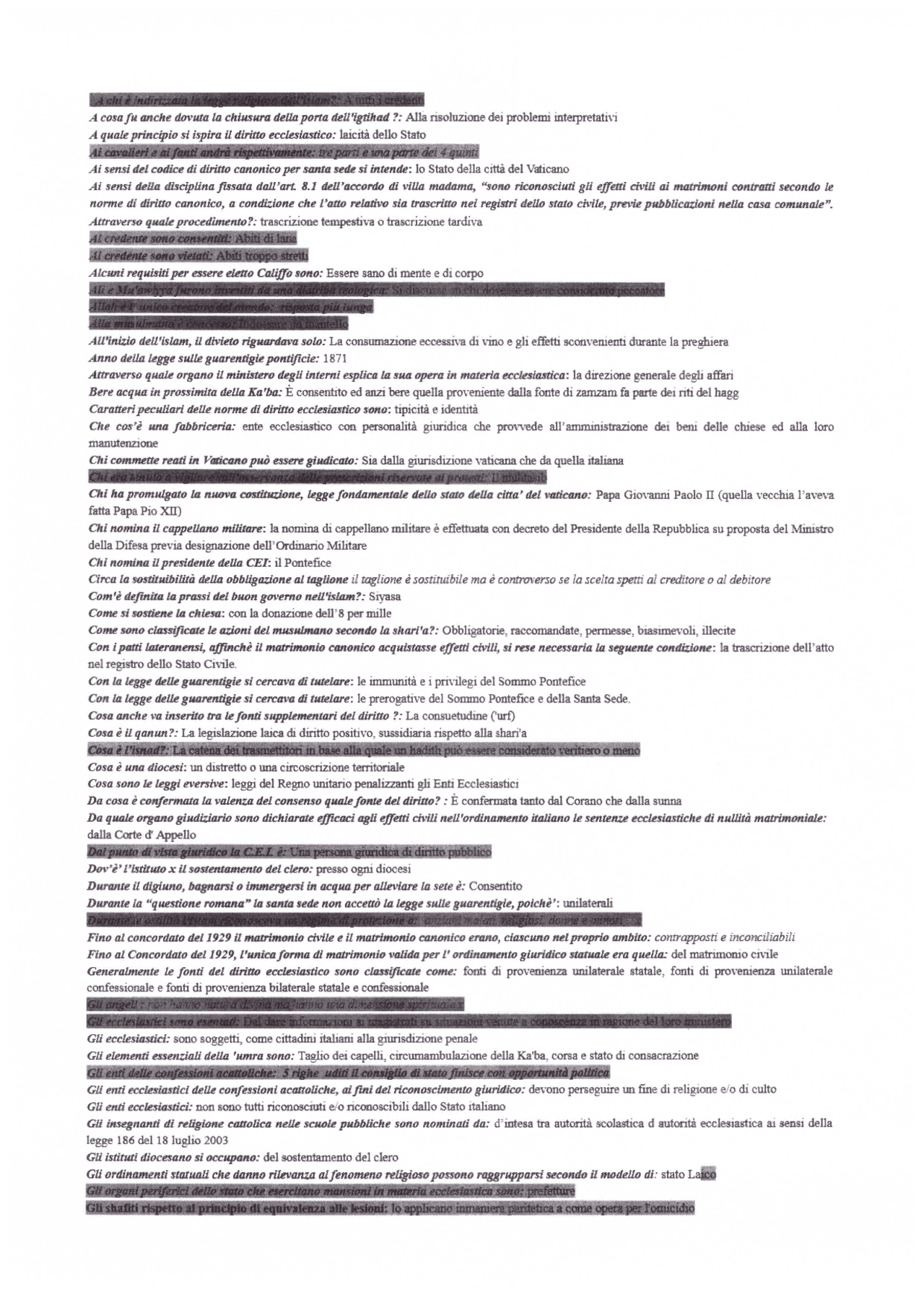 Test Desame Diritto Ecclesiastico Docsity