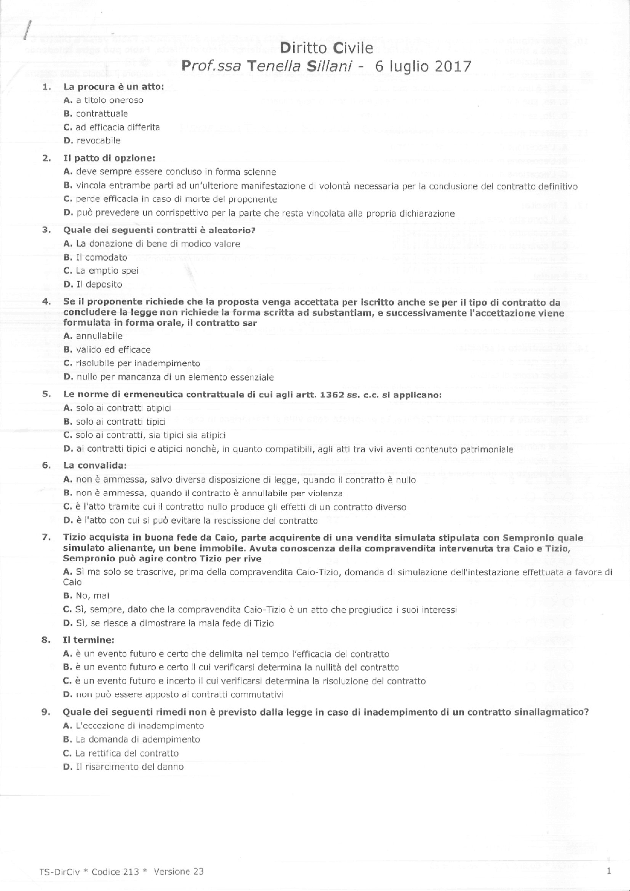Test Diritto Civile Tenella Docsity
