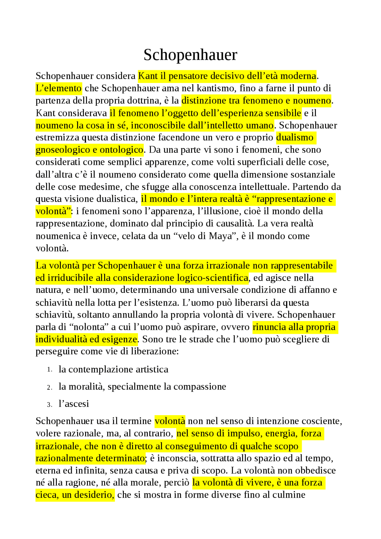 Schopenauer Filosofia Docsity