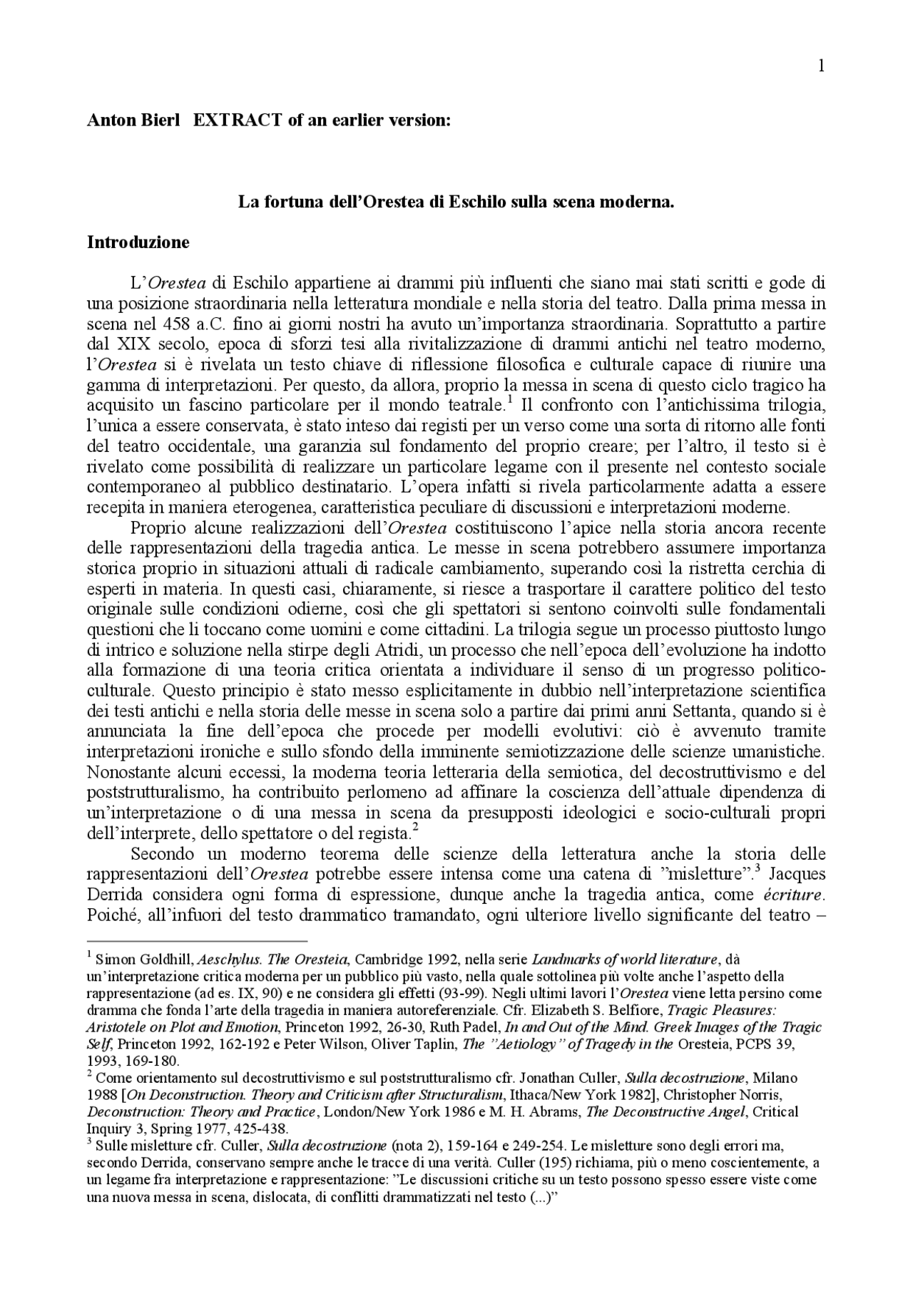 L'orestea di eschilo sulla scena moderna- articolo - Docsity