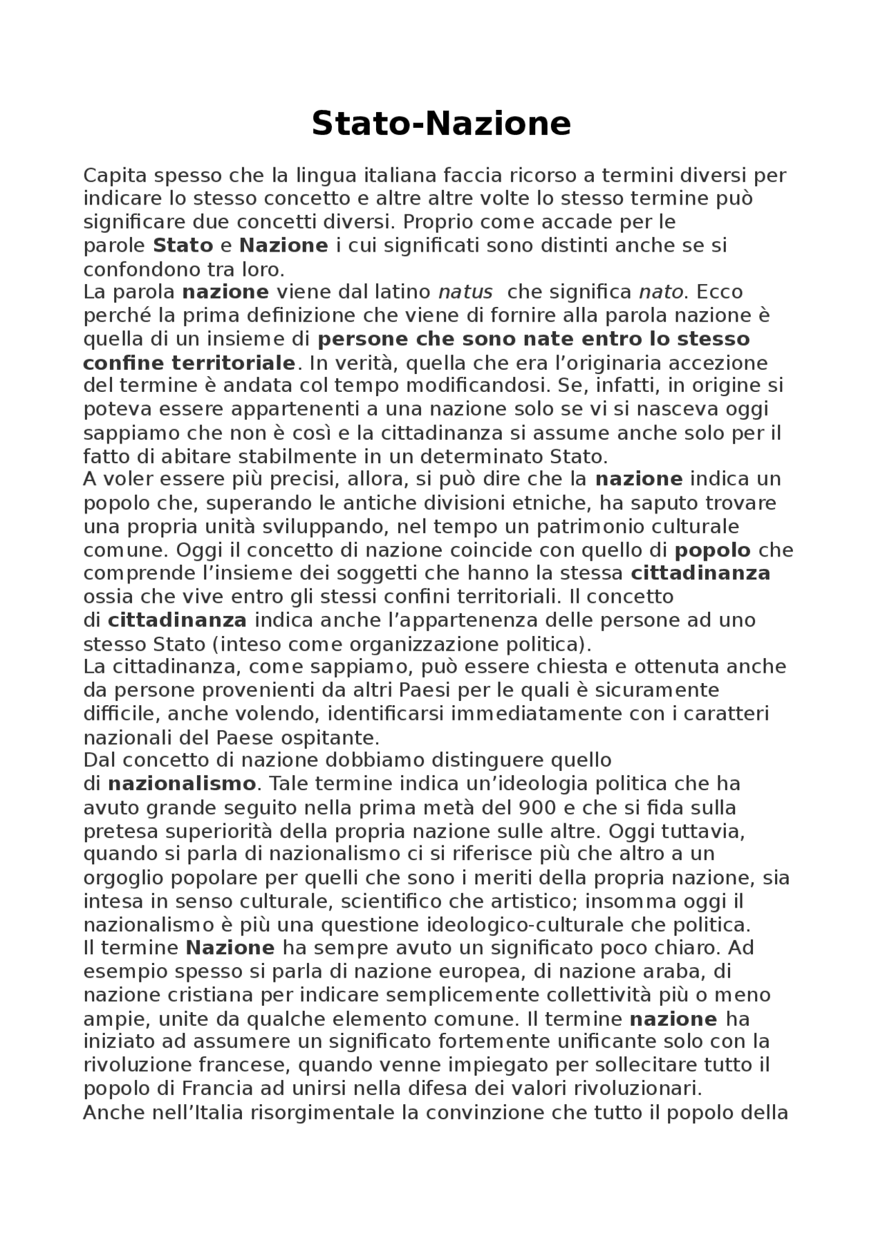 Stato Nazione Differenze Docsity
