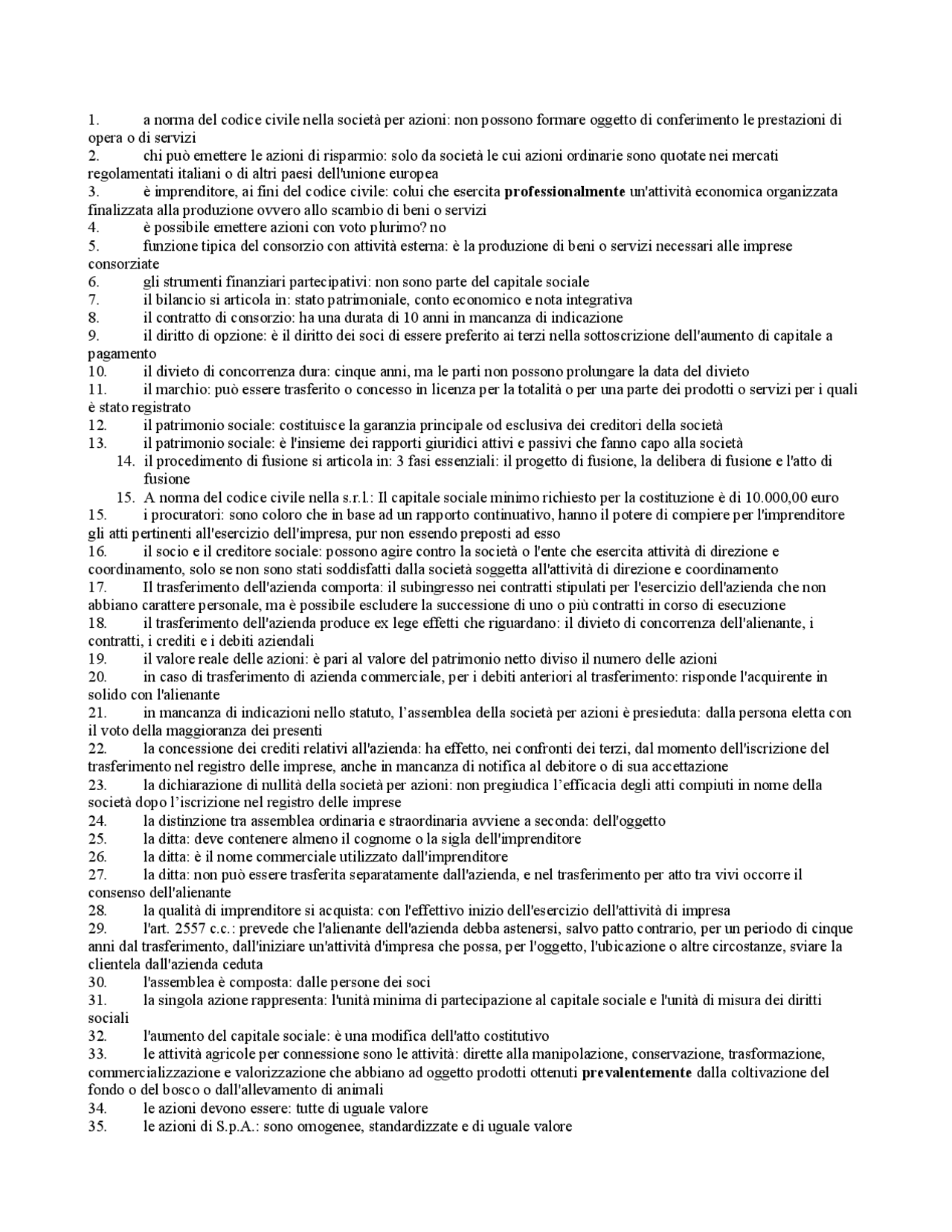 Diritto Commerciale Ordine Alfabetico Docsity