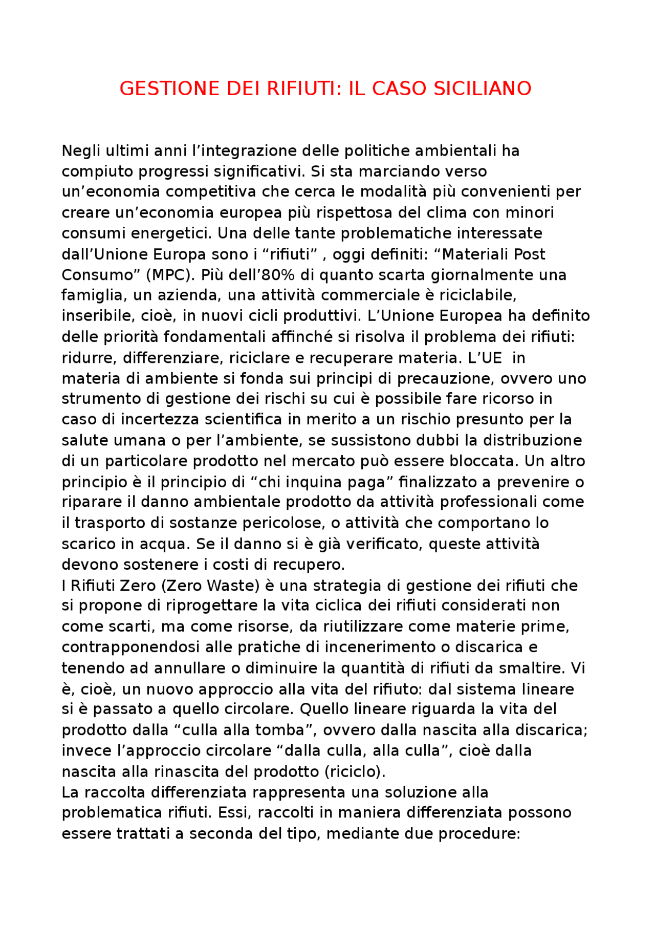 Gestione Dei Rifiuti Docsity