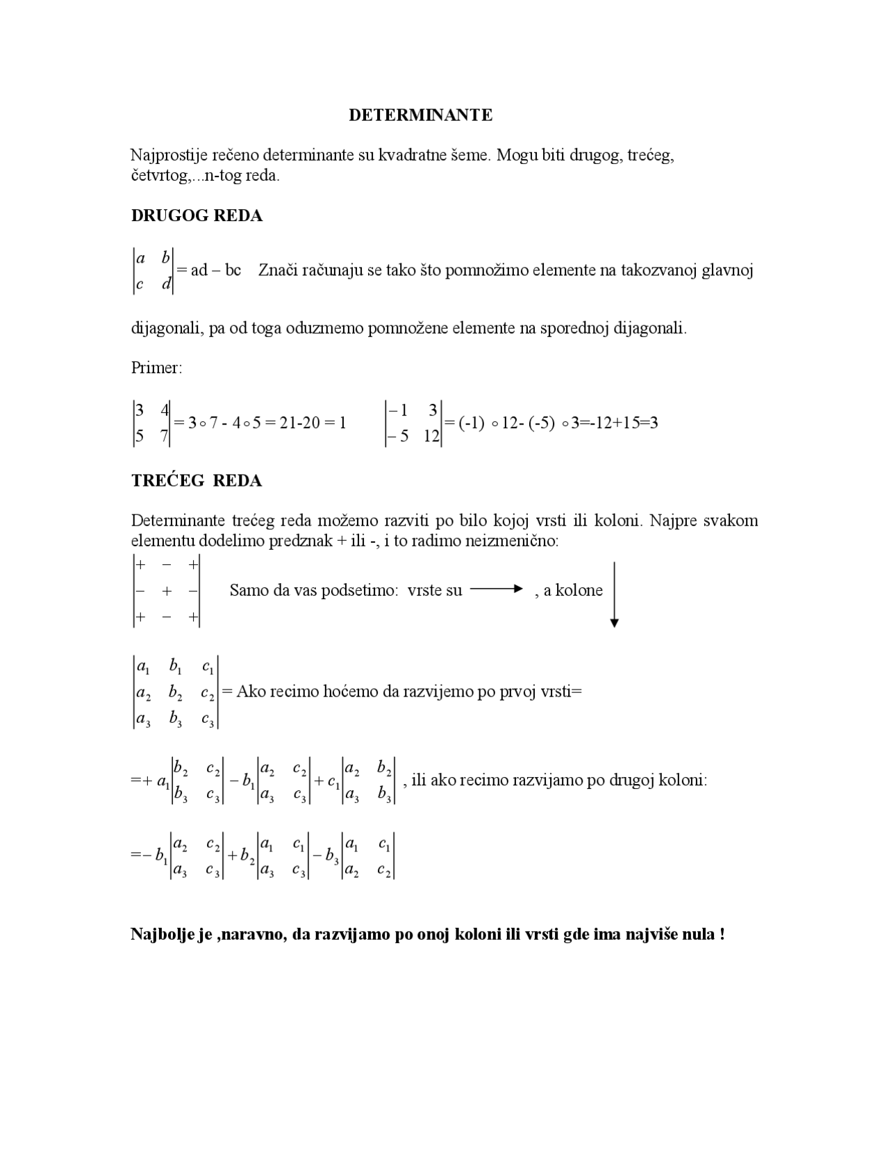 Determinante matrica: drugog, trećeg, četvrtog reda i osobine | Skripte ...