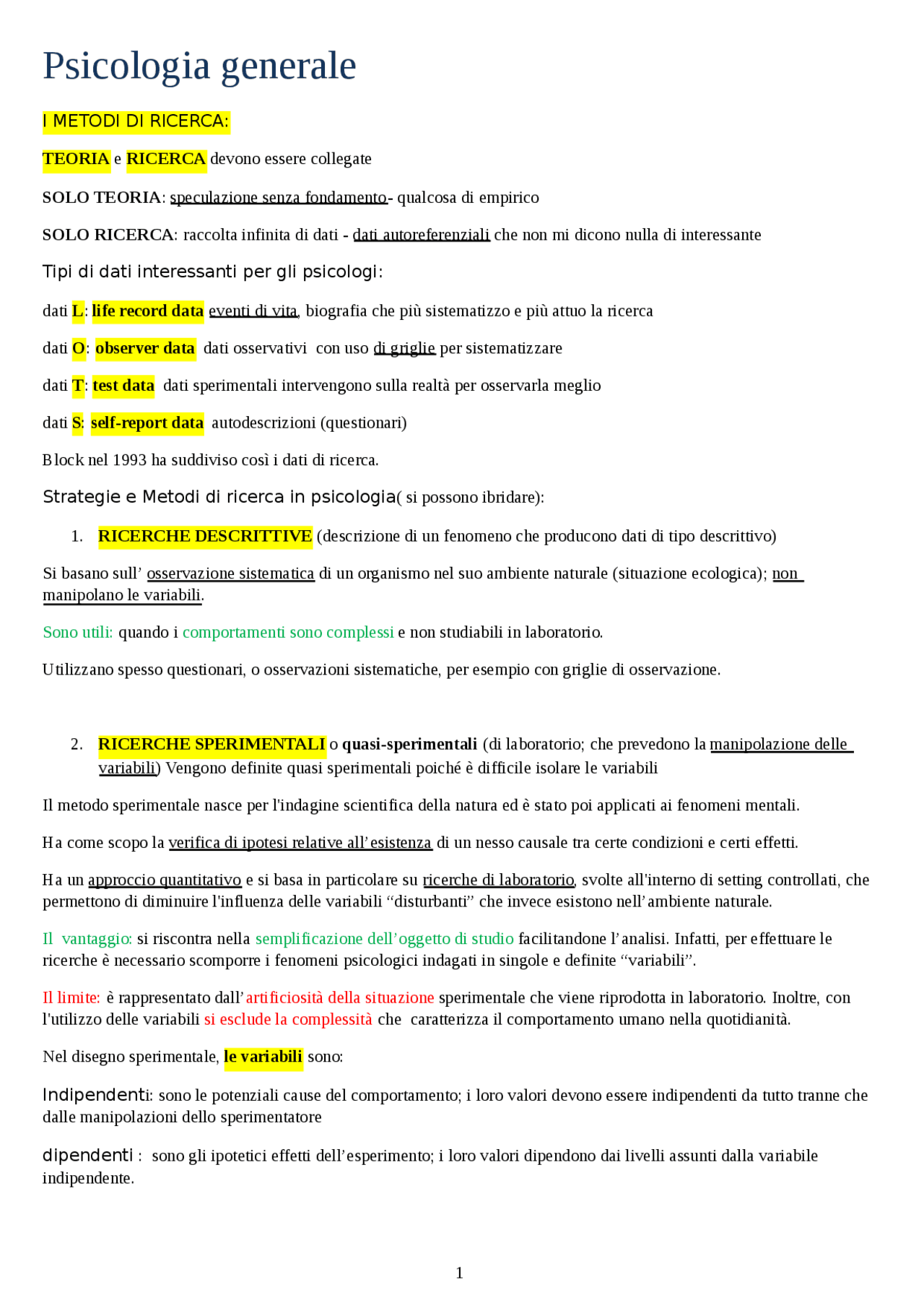 Focus Sulle Strategie E Sui Metodi Di Ricerca In Psicologia Docsity