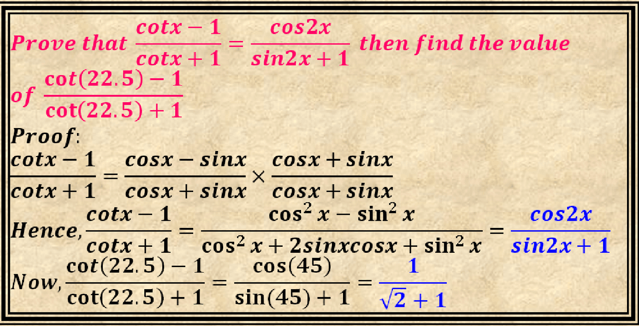 Proof of trigonometric functions equivalence - Docsity