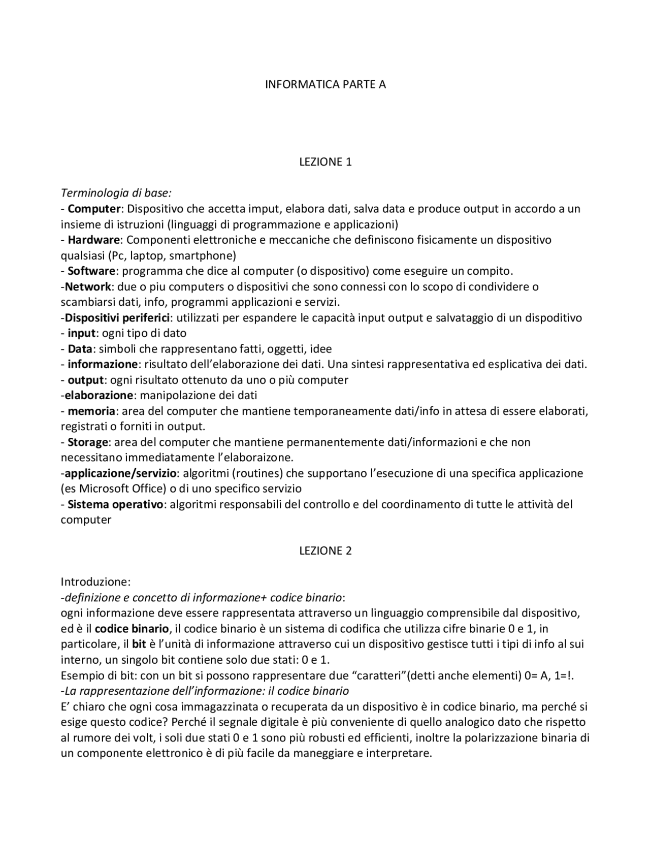 Informatica Parte A Riassunto Coris Docsity