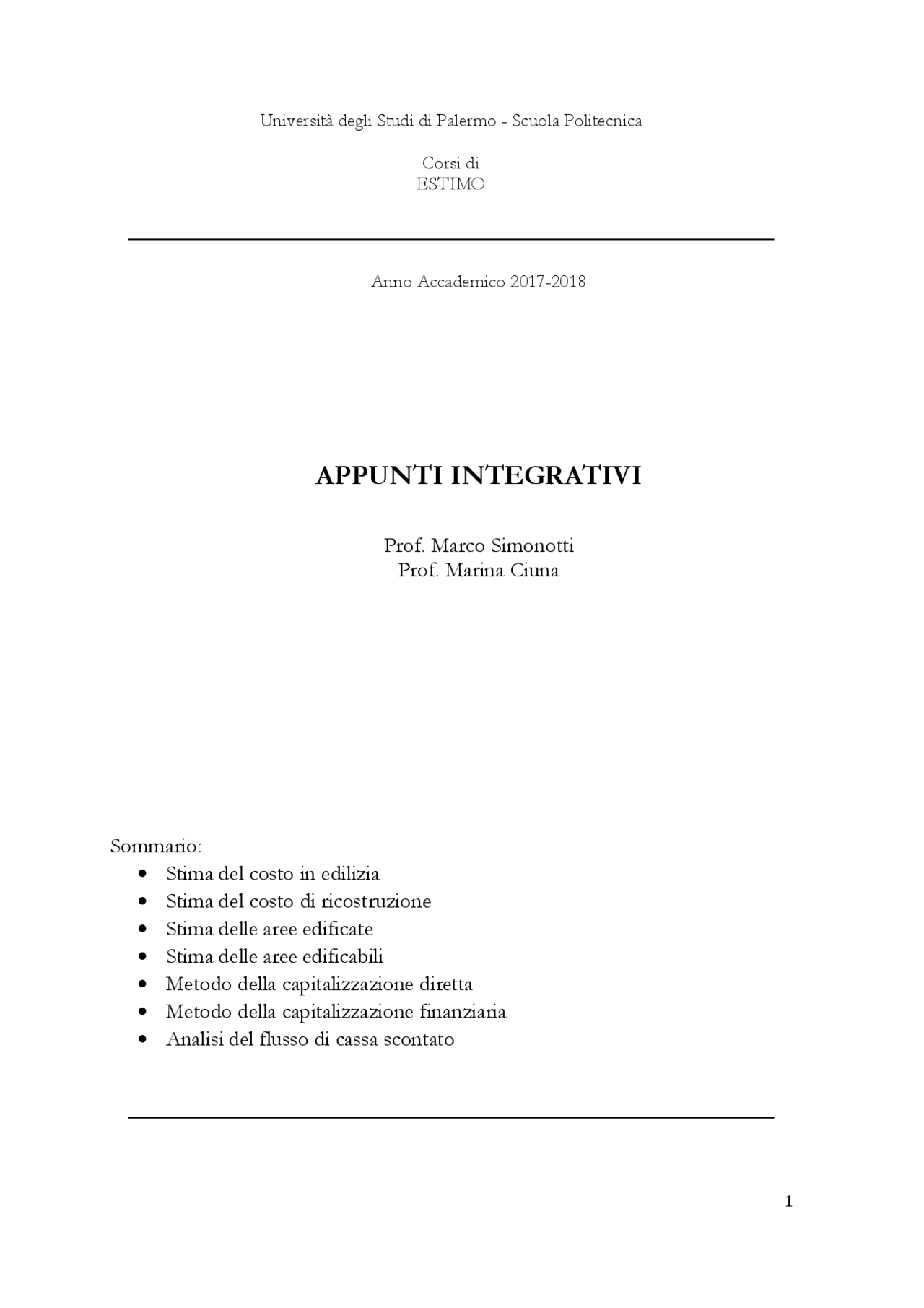 Appunti Integrativi Estimo Prof Simonotti Dispense Di Estimo Docsity