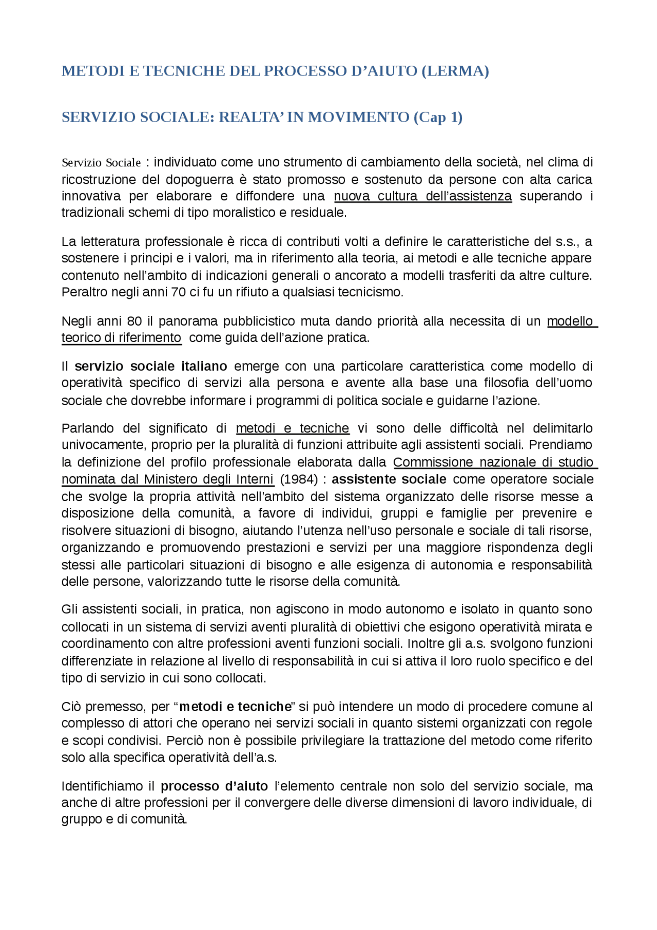 Riassunto Metodi E Tecniche Del Processo Daiuto Lerma Docsity