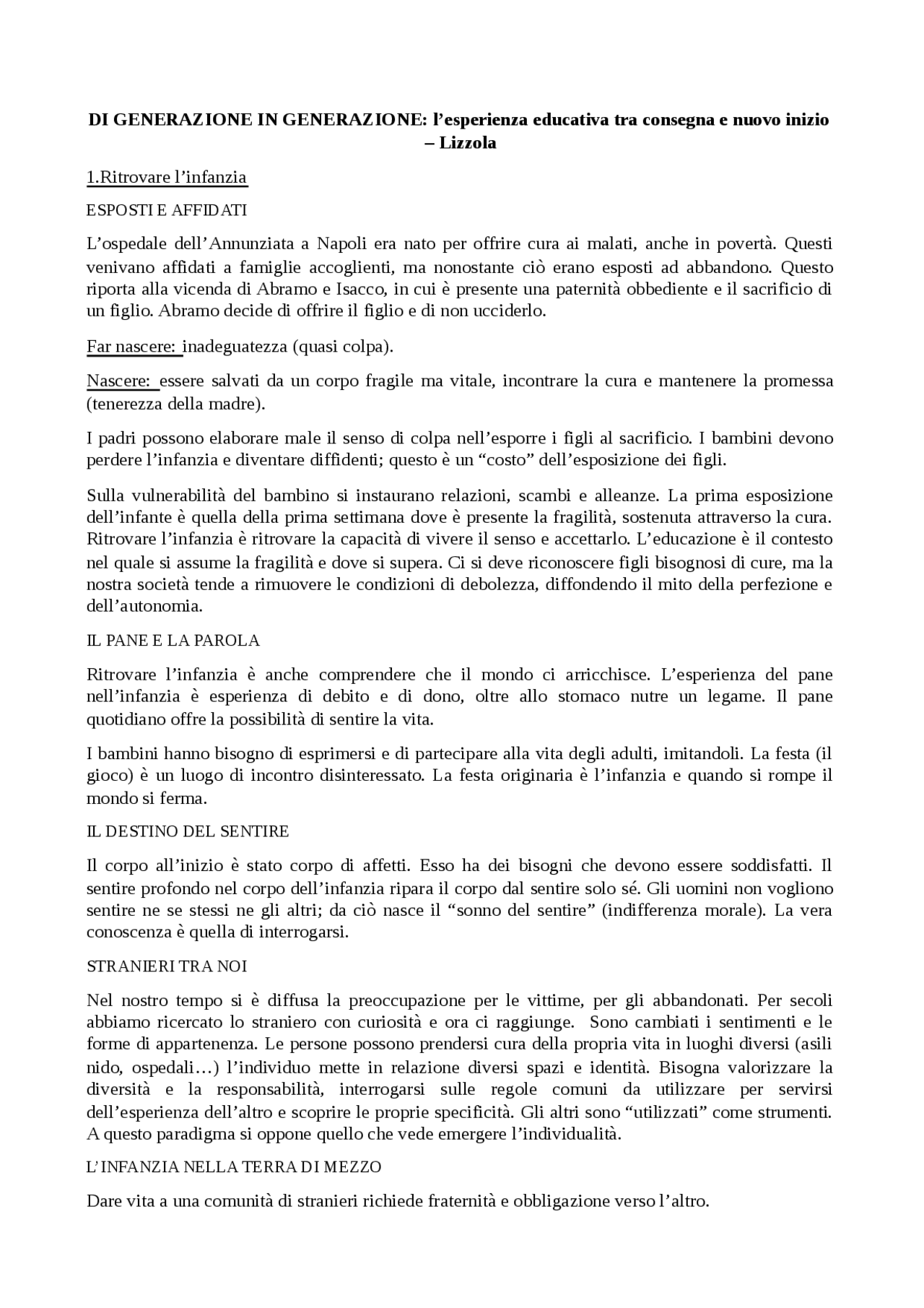 Di Generazione In Generazione Lizzola Docsity
