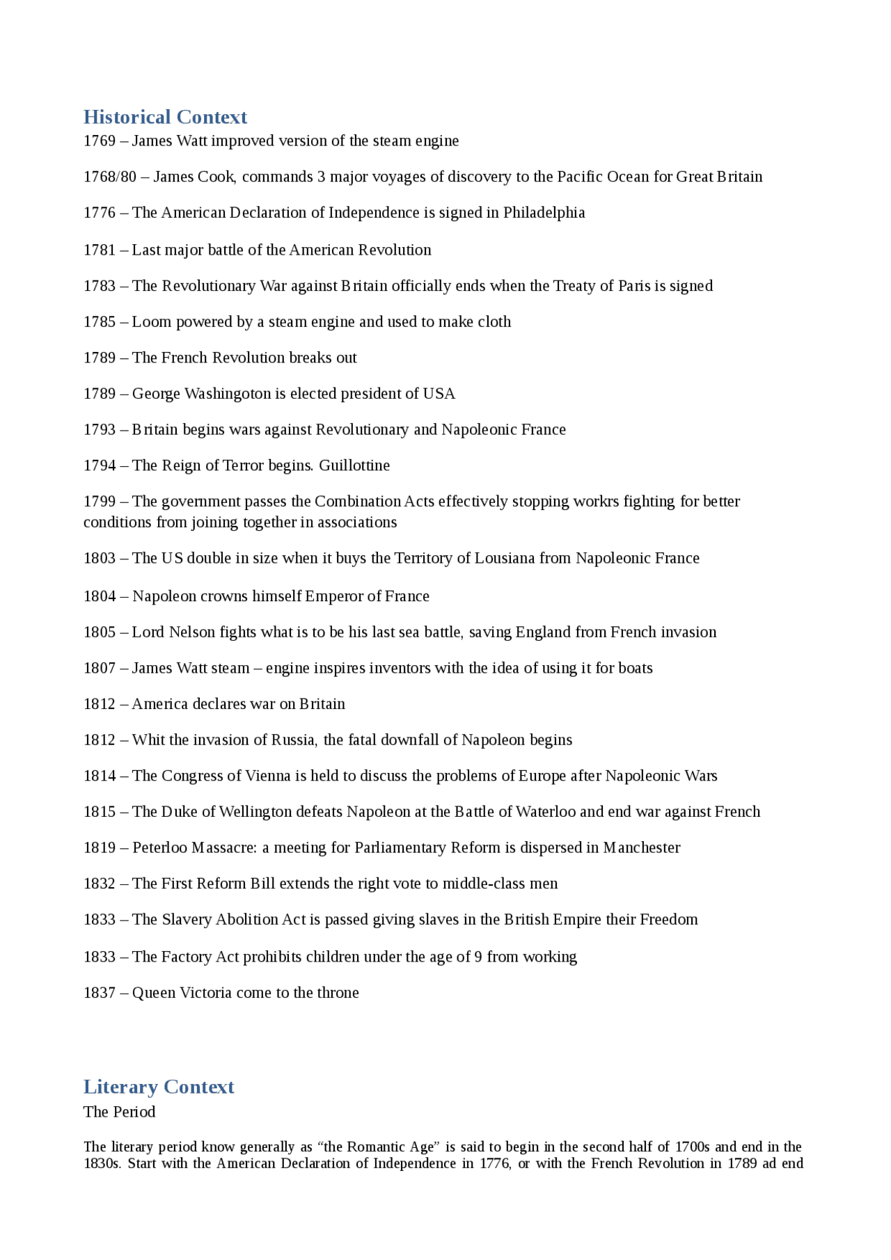 Inglese The Romantic Age Docsity