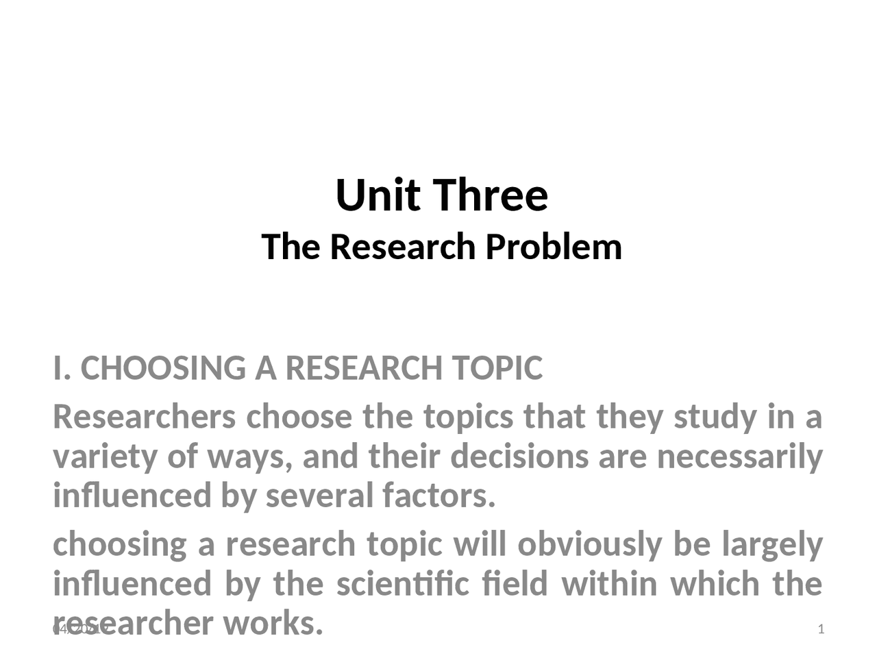 Unit Three The Research Problem - Docsity