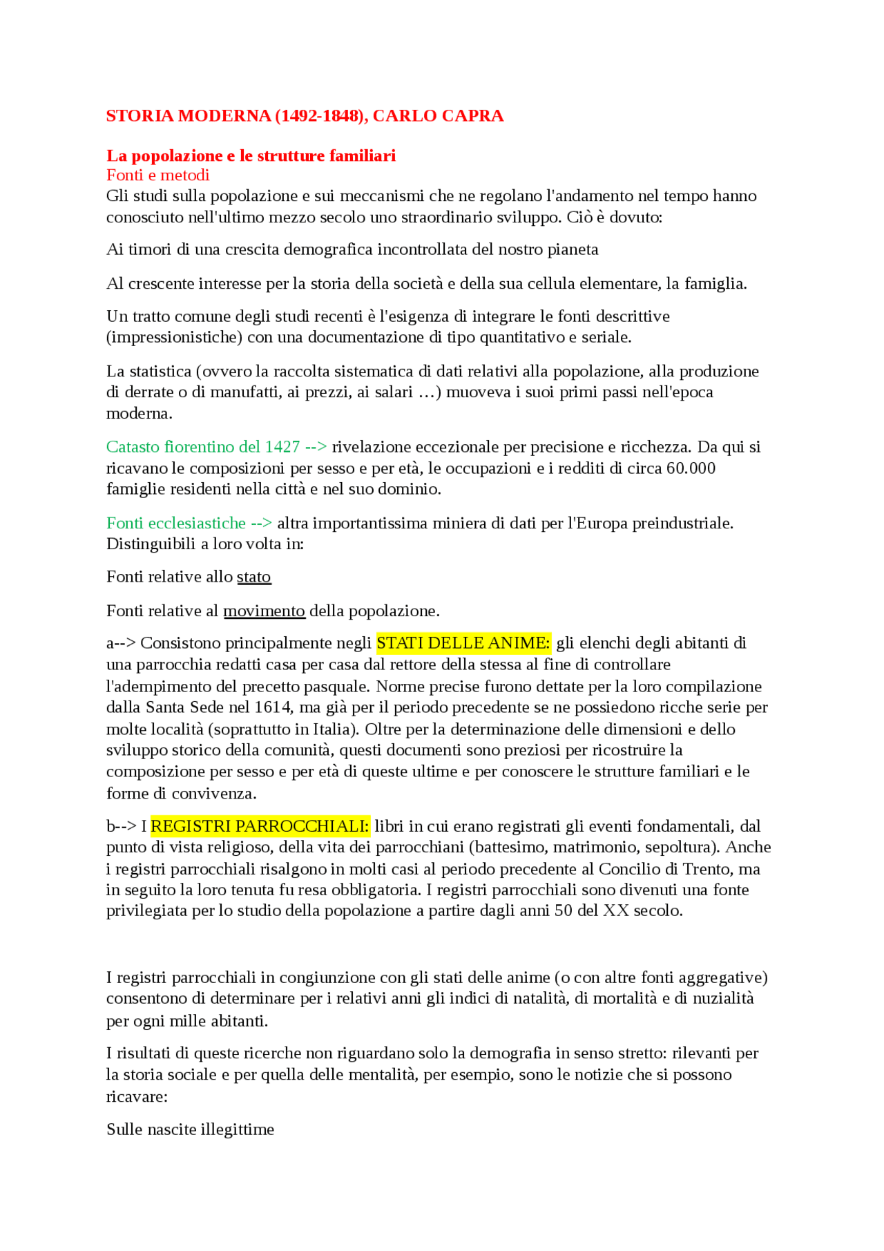 Riassunti Carlo Capra storia moderna - Docsity