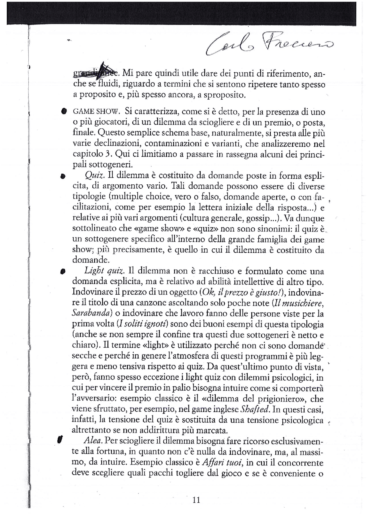 Materiale Lezioni Carlo Freccero Docsity
